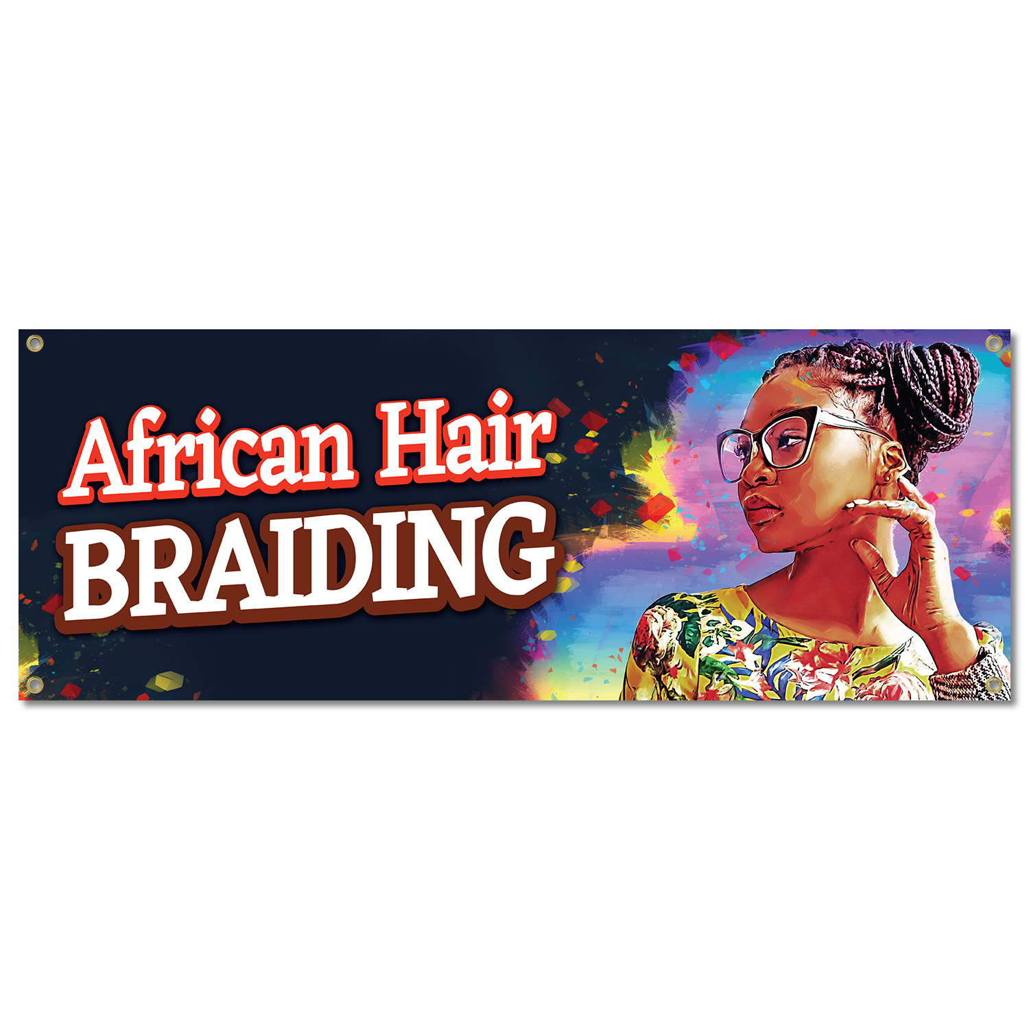 African Hair Braiding | 18" X 48" Banner | Outdoor Vinyl Sign With ...