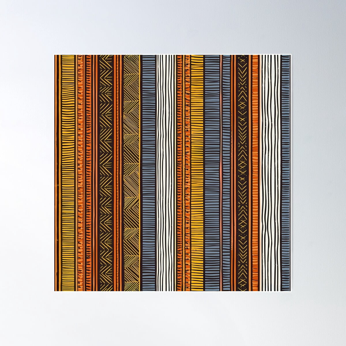 African Hand-Drawn Stripe Pattern Poster Wall Art, Modern Wall Decor ...