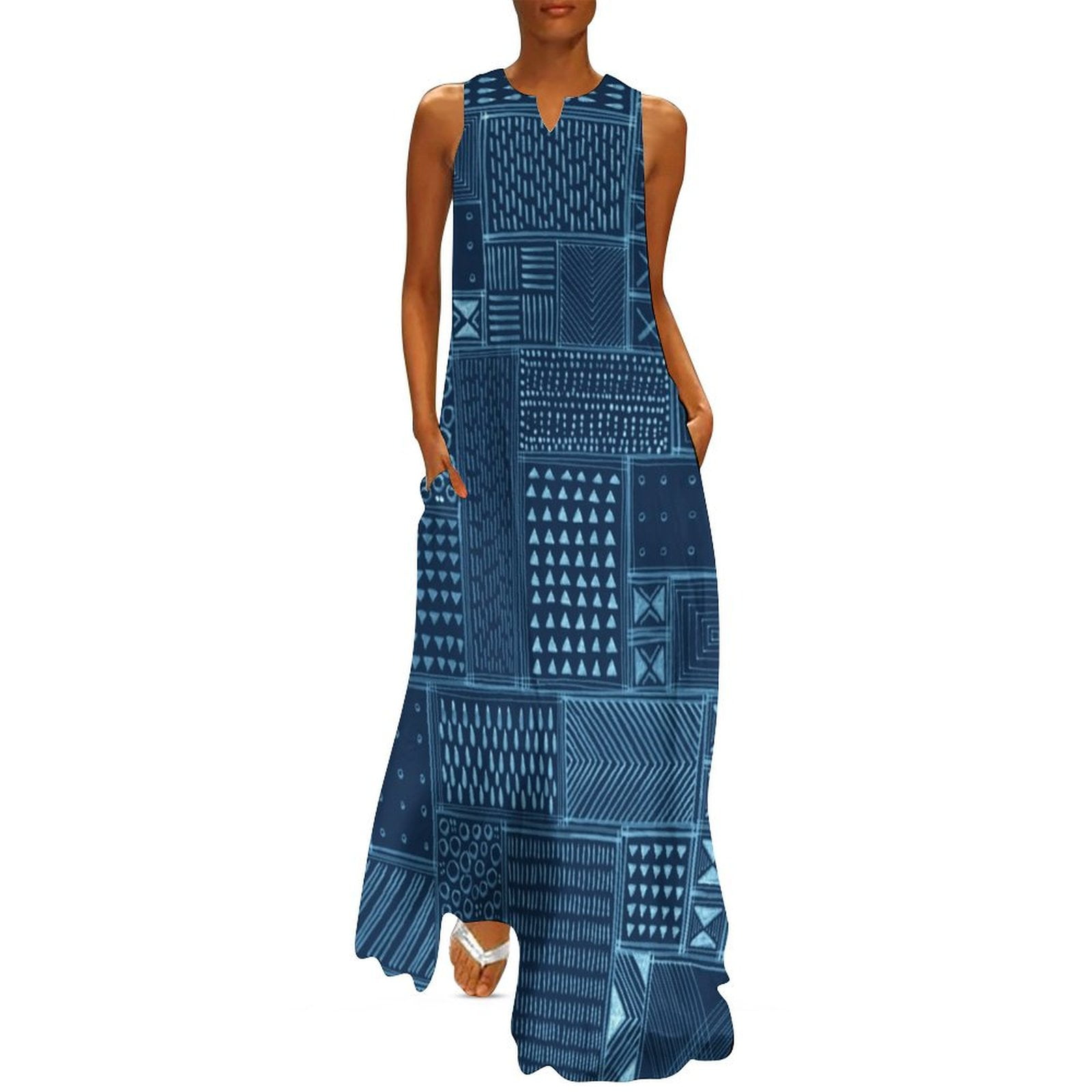 African Indigo Tribal Mud Cloth Long Dress dresses for woman 2025 Woman ...