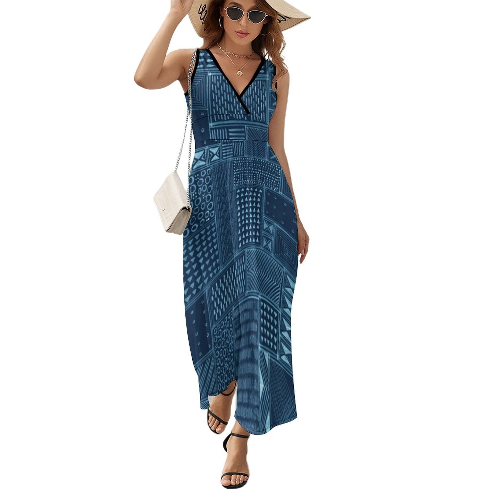 African Indigo Tribal Mud Cloth Sleeveless Dress summer dress womens ...