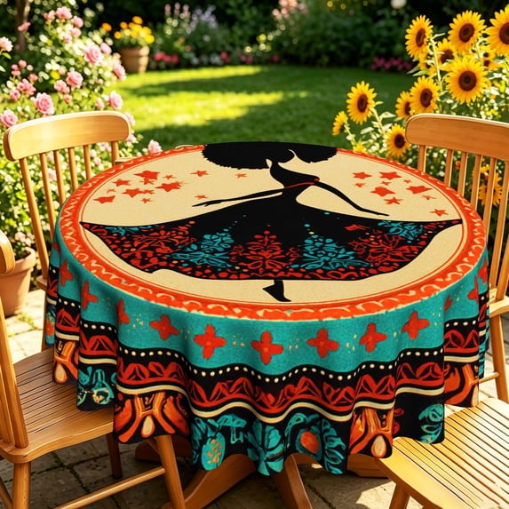 African Inspired Dancing Woman Silhouette 2D Print Round Tablecloth ...