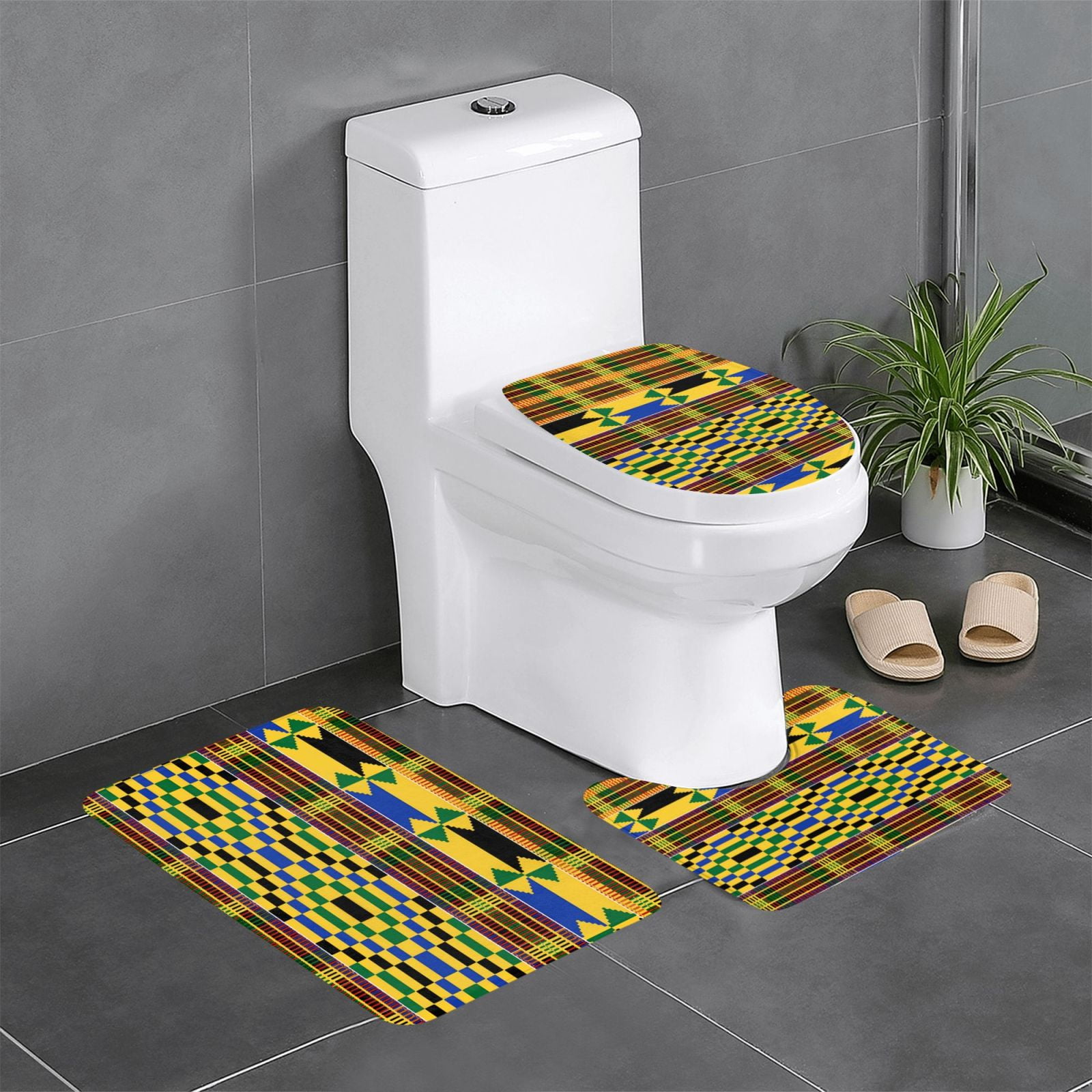 African Kenta Cloth Print 3-Piece Set Of Flannel Bath Mats, Highly ...