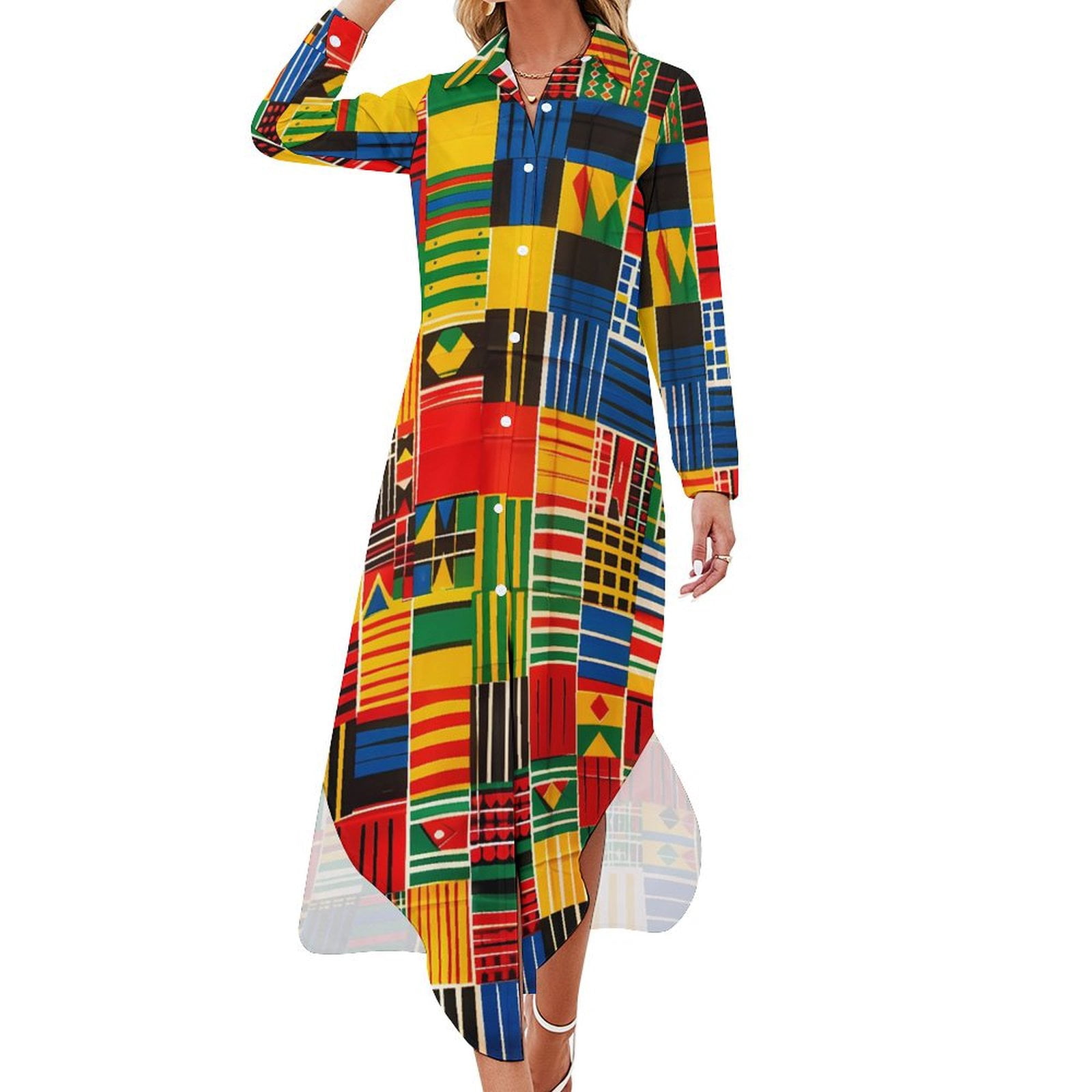 African Kente Cloth Ethnic Art Pattern Women's Maxi T Shirt Dress Long ...