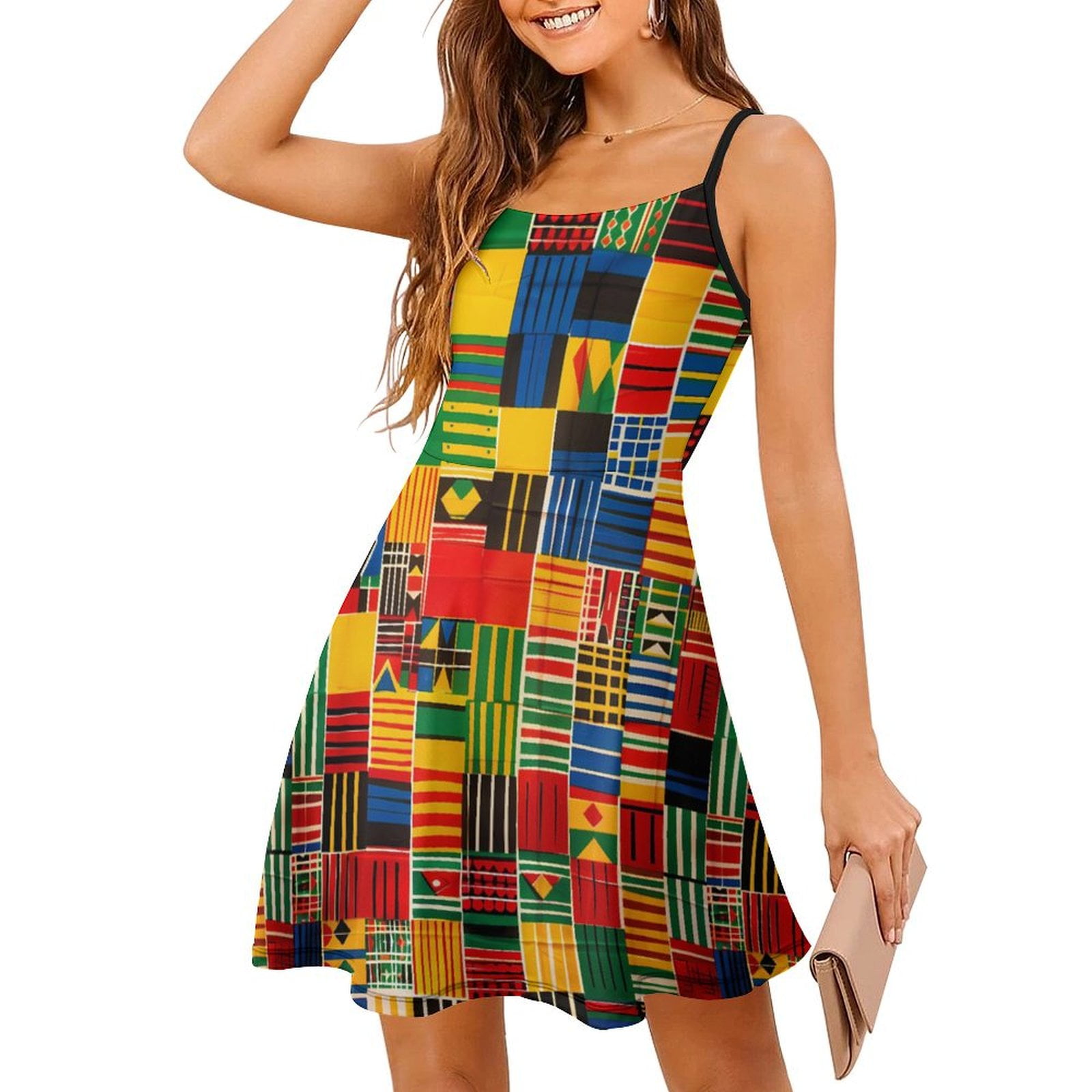 African Kente Cloth Ethnic Art Pattern Womens Spaghetti Strap Summer ...