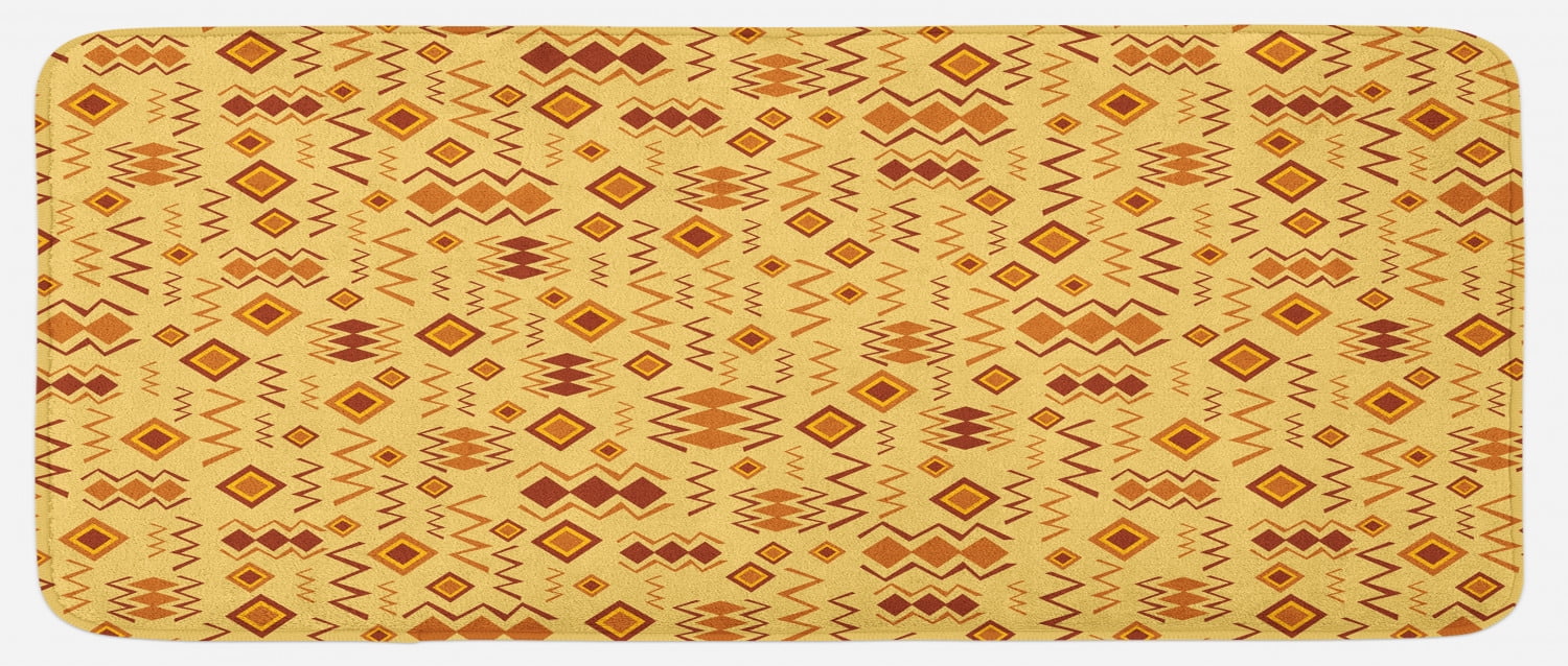African Kitchen Mat, Random Doodles Pattern Herringbone Indigenous Art ...