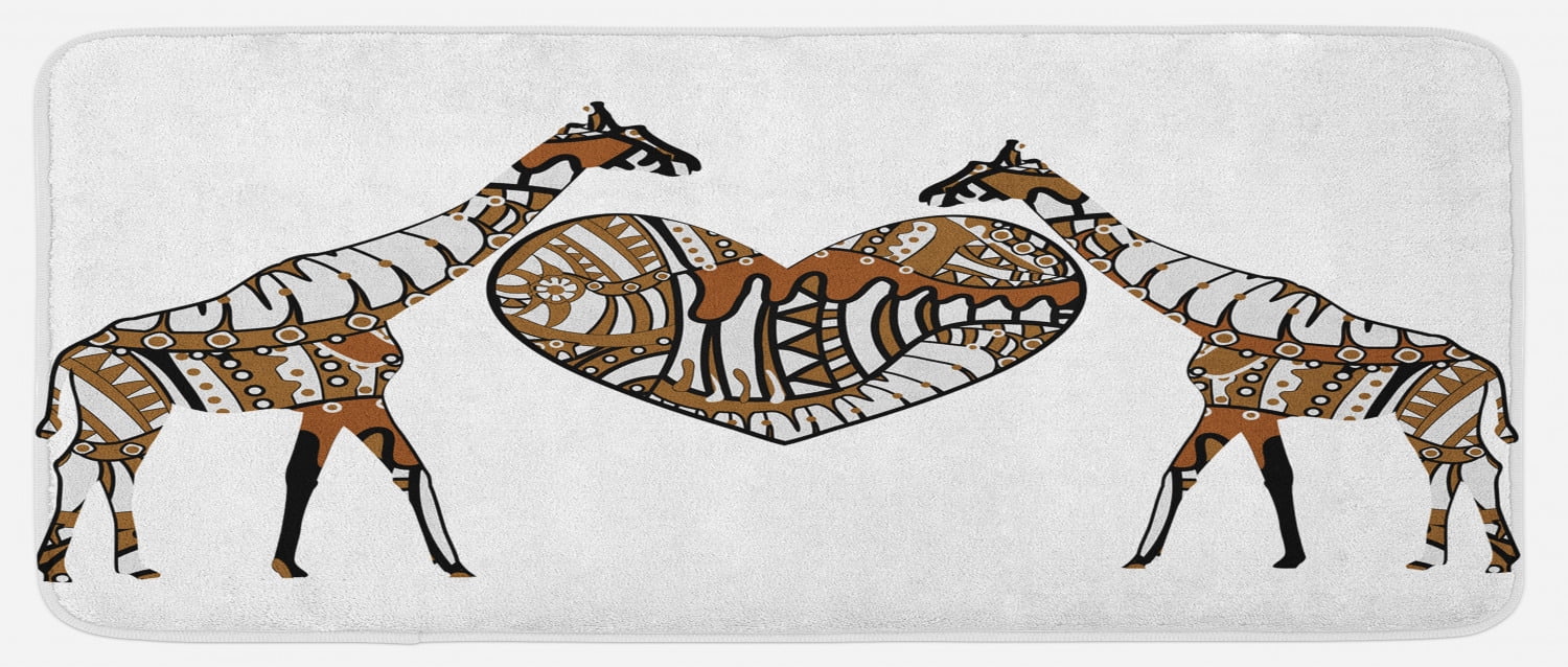 African Kitchen Mat, Soul Mate Giraffes Illustration with a Giant Heart ...