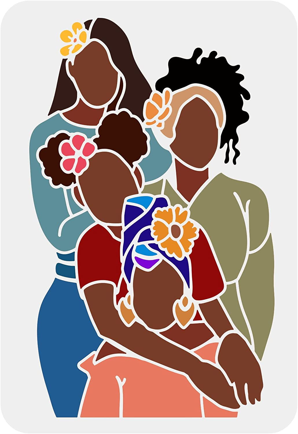 African Lady Stencils 11.7x8.3 inch Girls Shadow Drawing Painting ...