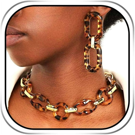 African Leopard Choker Necklace Jewelry Set Gold Chunky Cheetah ...