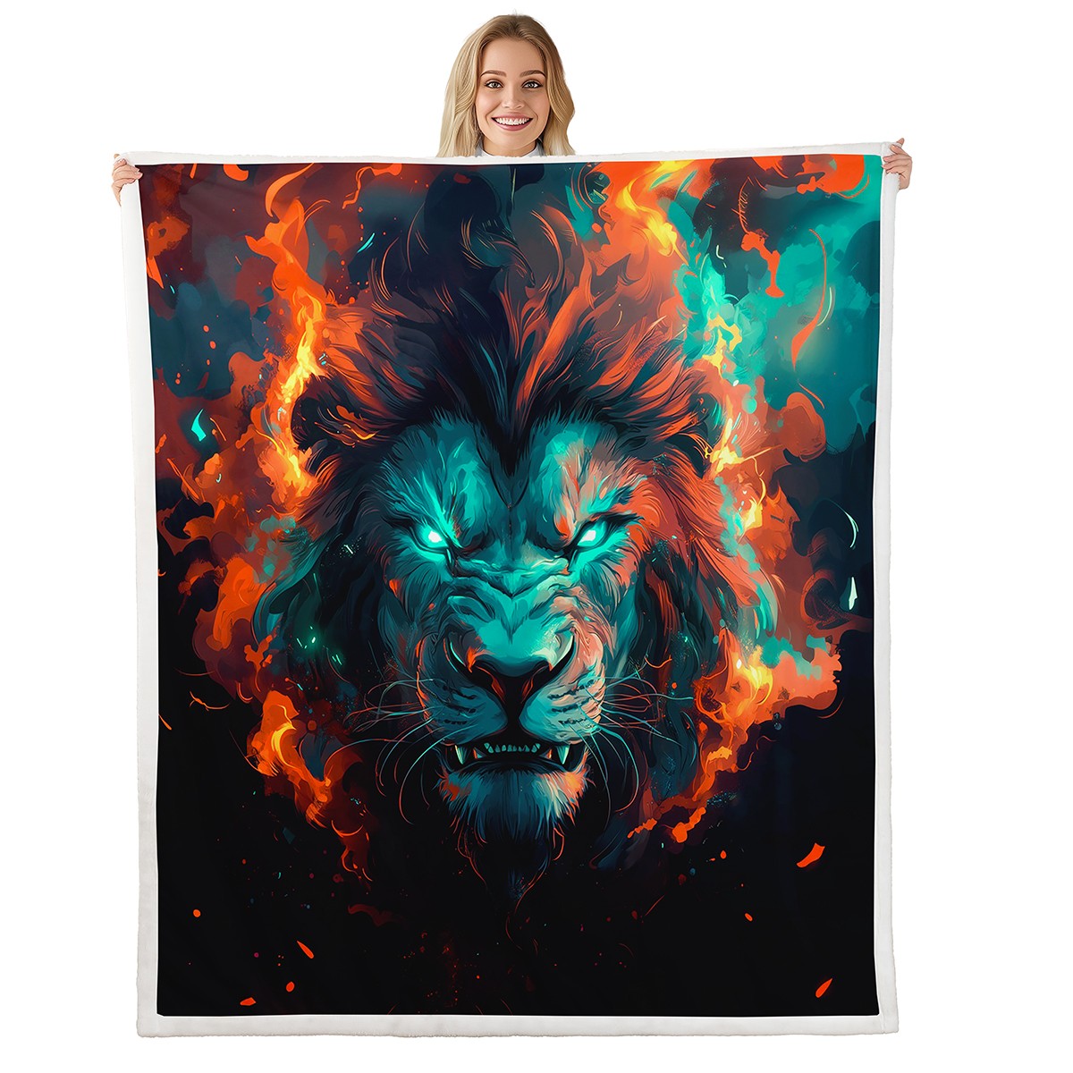 African Lion Kids Throw Blanket,Burning Fire Lightning Bed Blanket for ...