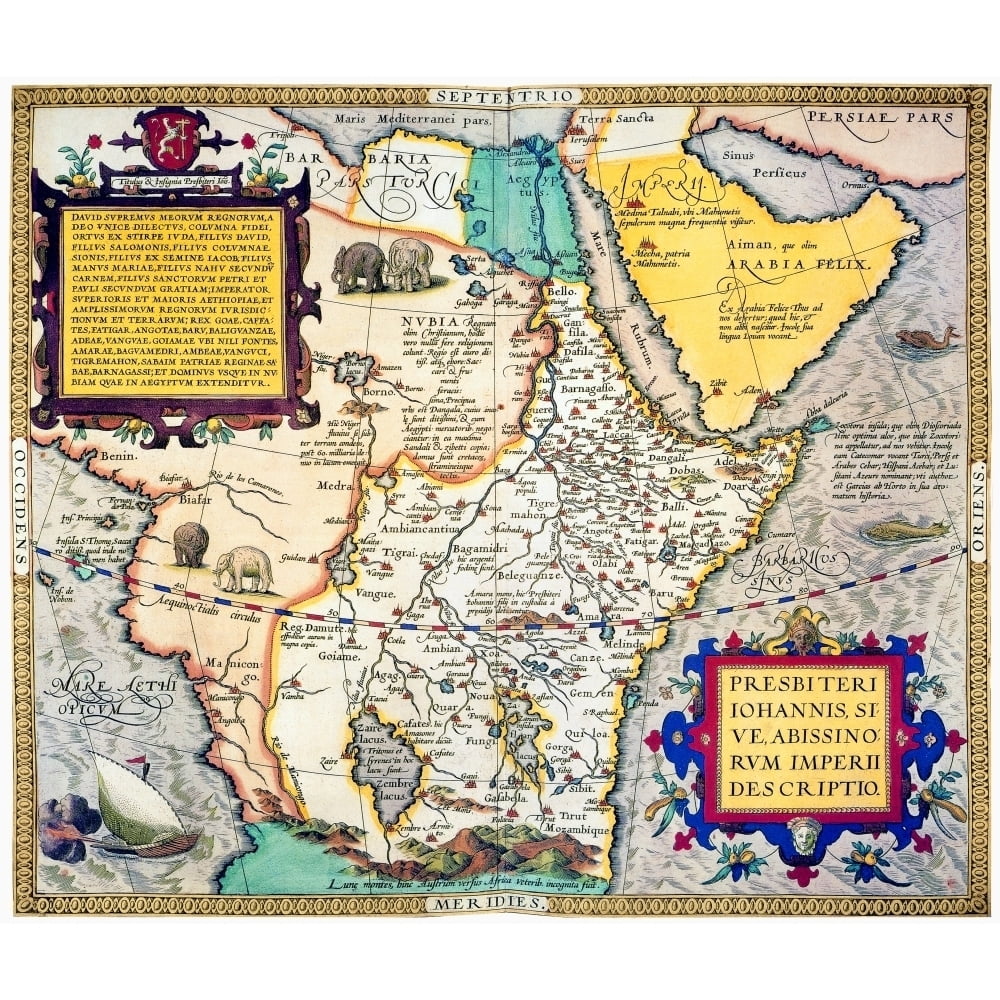 African Map 1595. Nmap Of The Kingdom Of The Legendary Prester John ...