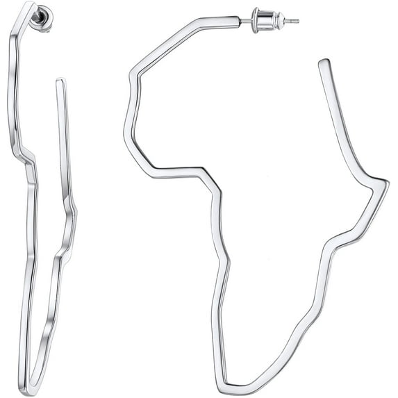 African Map Earrings, Stainless Steel/Black/18K Gold Plated Exaggerated ...