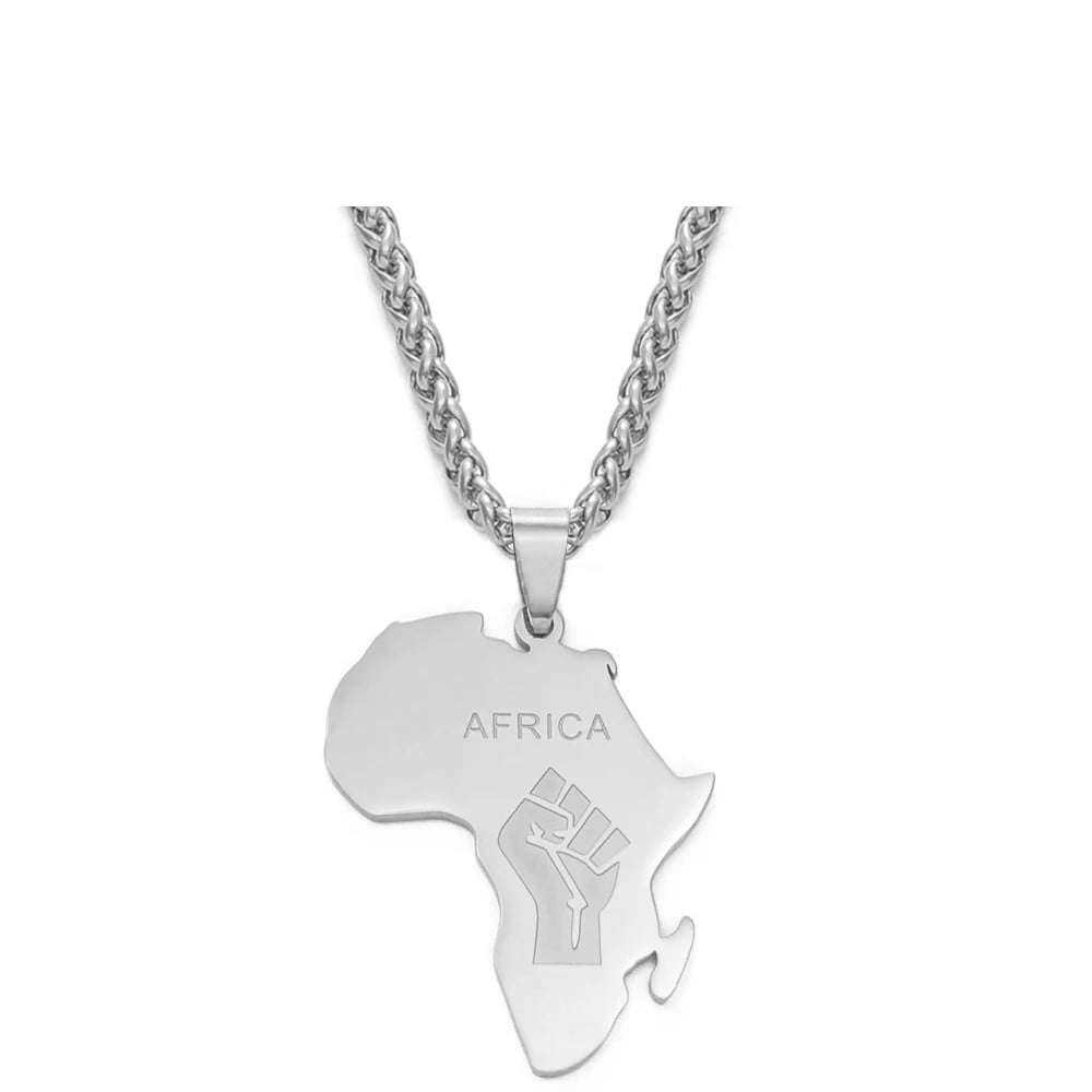 African Map Fist Symbol Pendant Necklaces 14K Gold Africa Maps Black ...