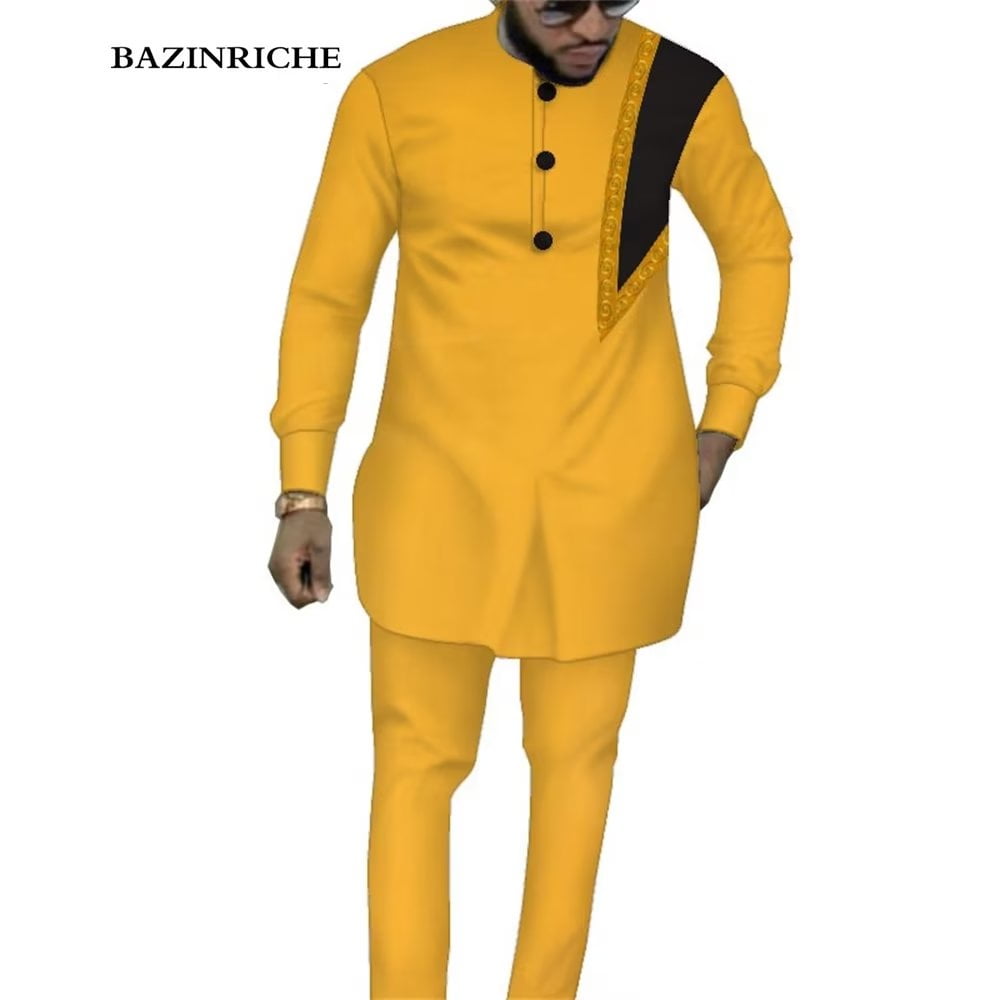 African Men Clothes Suit Dashiki Mens Top Pant 2 Pieces Outfit Set ...