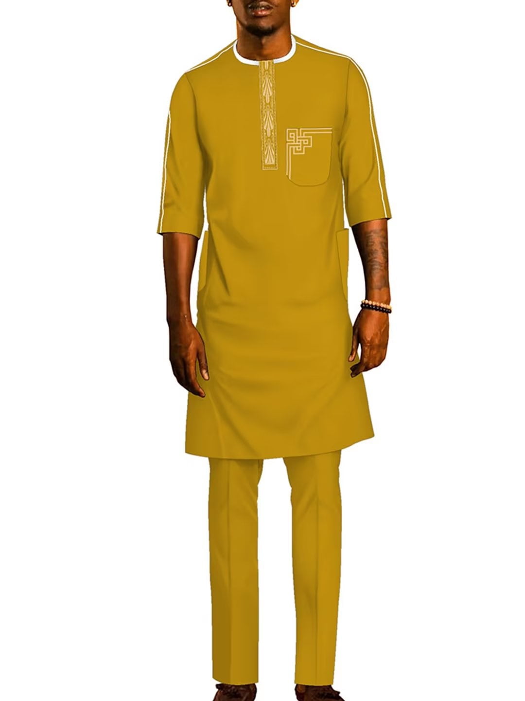 African Men Clothing Ankara Outfit Embroidery Traditional Half sleeve ...