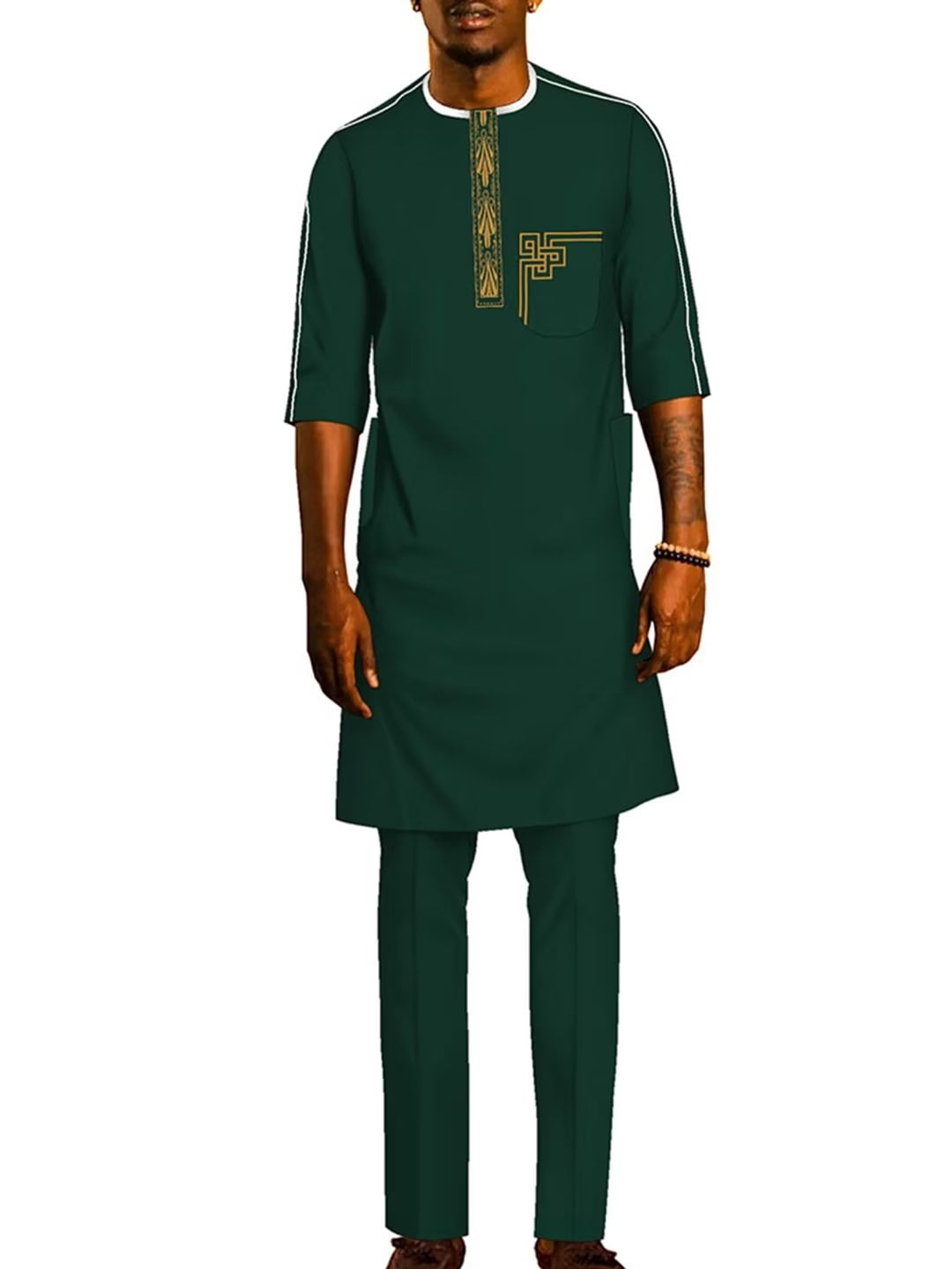 African Men Clothing Ankara Outfit Embroidery Traditional Half sleeve ...