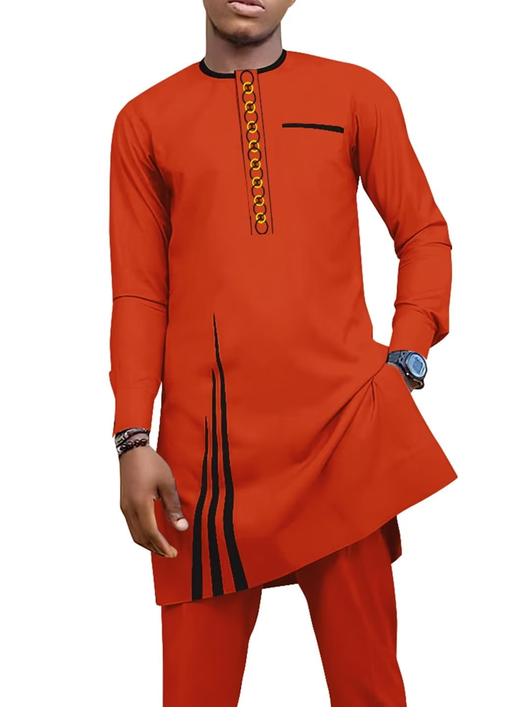 African Men Clothing Fit Dashiki Long Sleeve Shirt Pants 2 Piece Sets ...