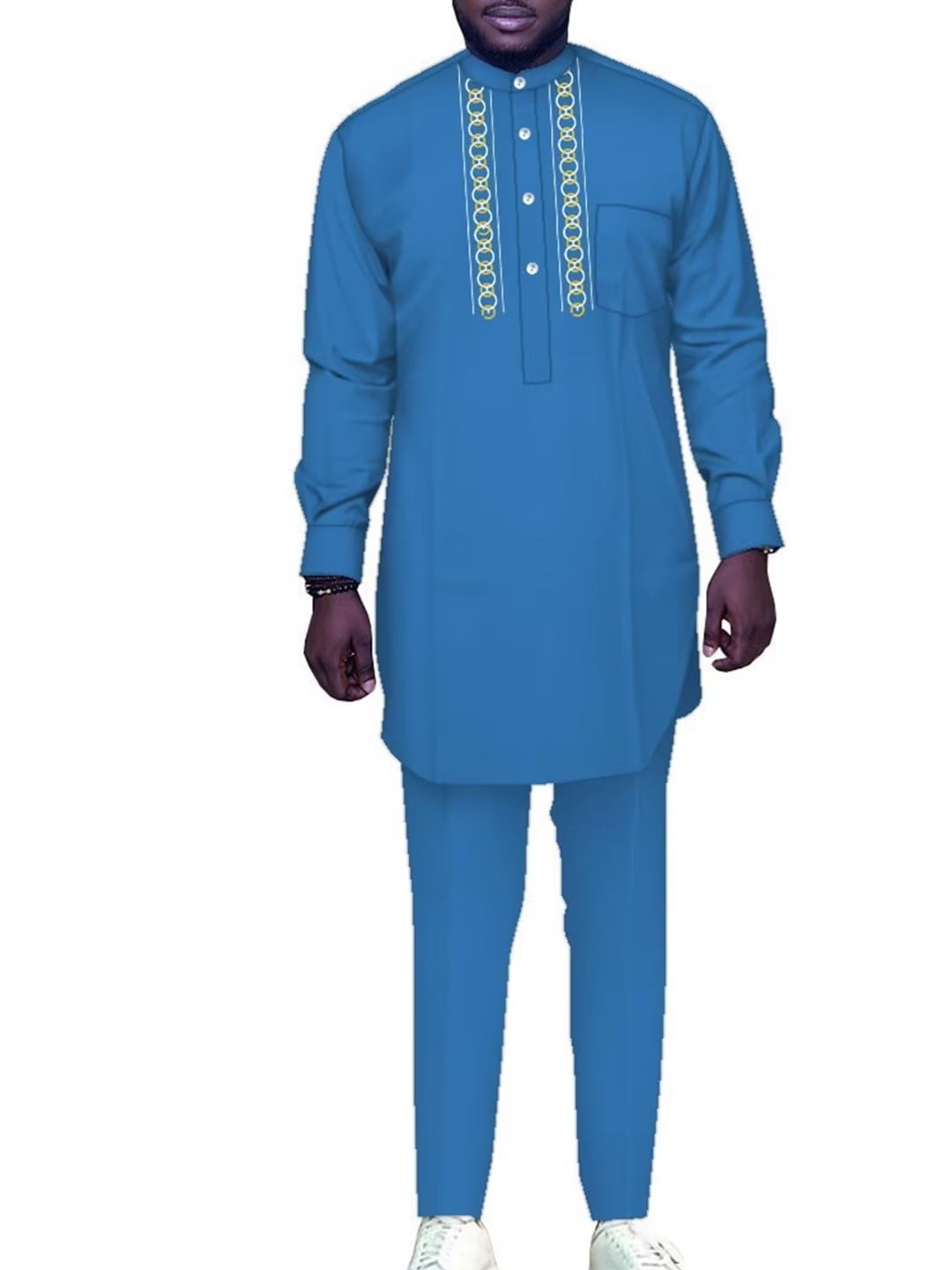 African Men Clothing Fit Dashiki Long Sleeve Shirt Pants 2 Piece Sets Embroidery Traditional ...