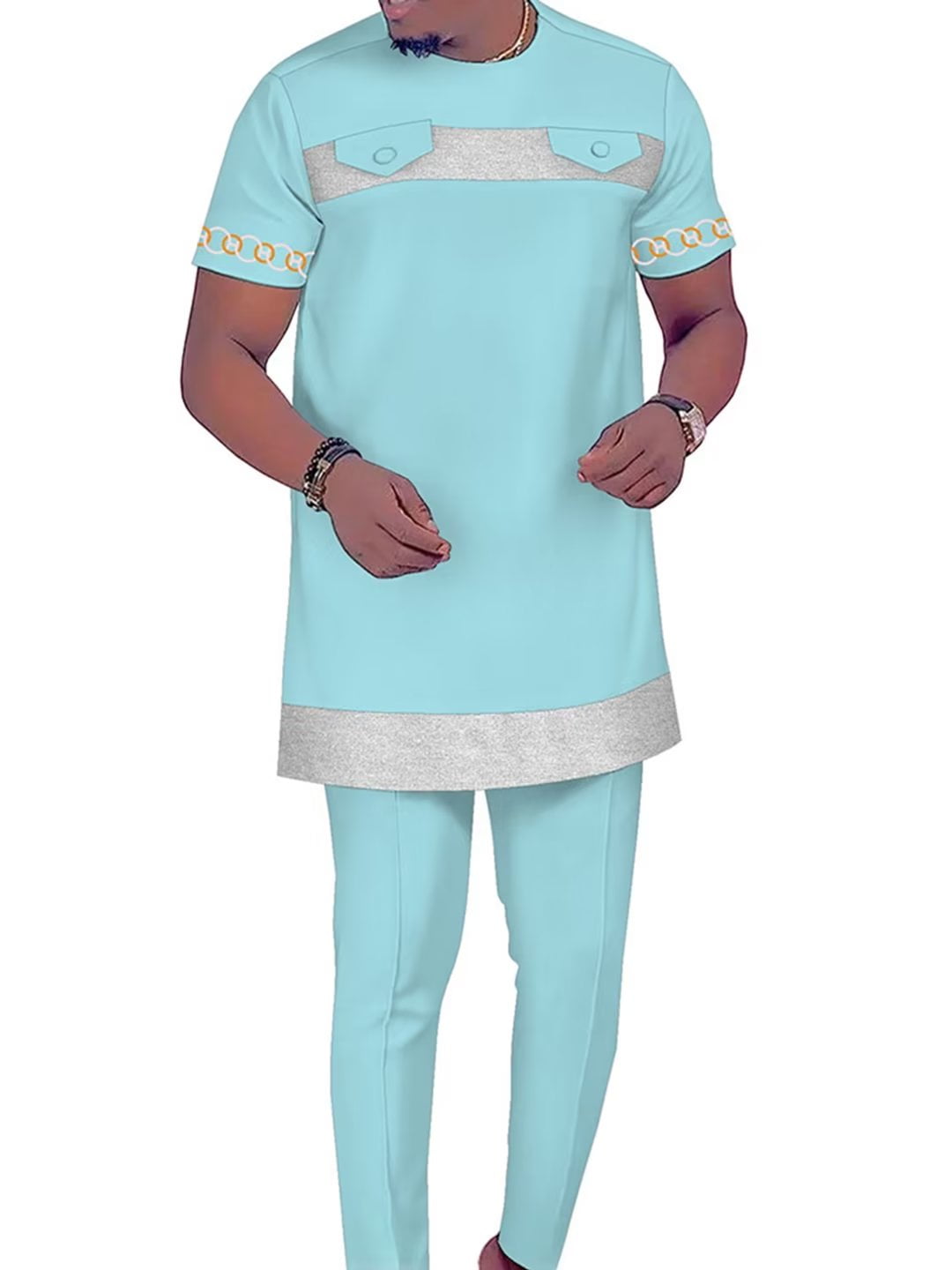 African Men‘s Clothing Dashiki Outfit Embroidery Shirt and Pants Short ...