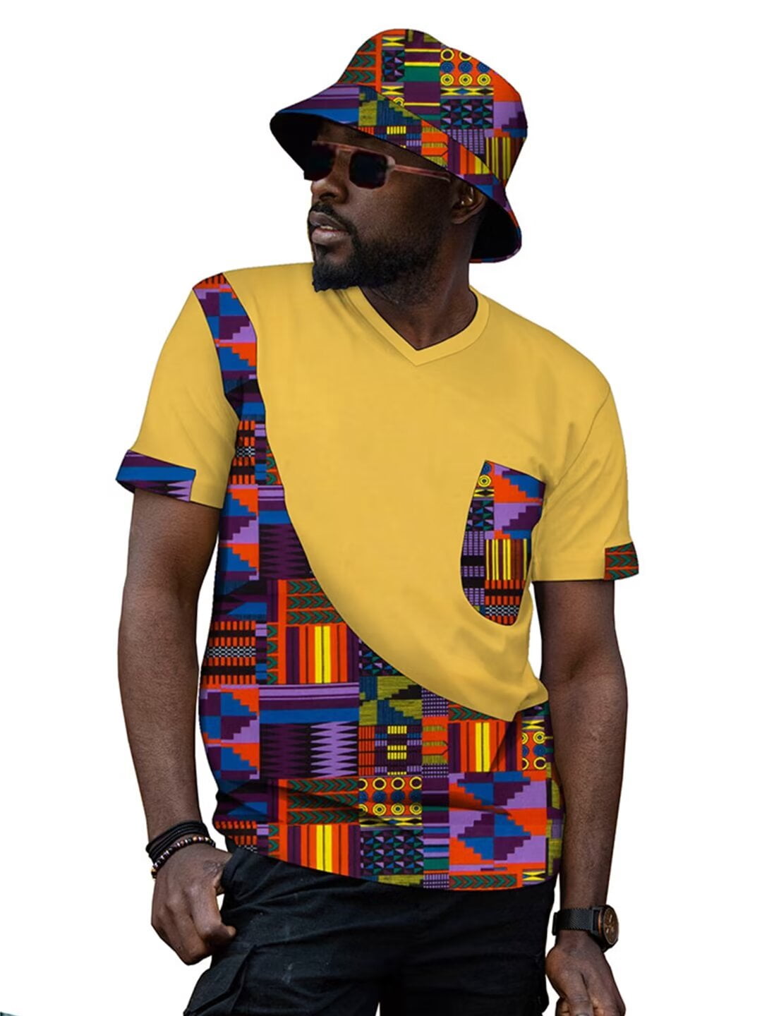 African Men‘s Clothing Dashiki V-Neck T Shirt Short Sleeve Tops and ...