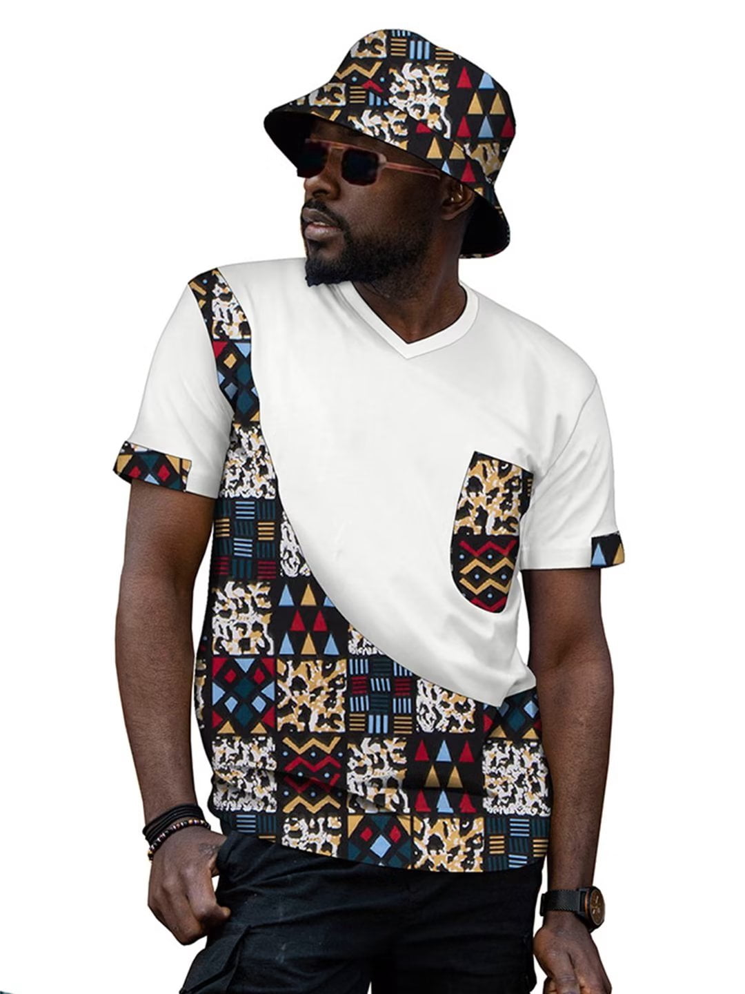 African Men‘s Clothing Dashiki V-Neck T Shirt Short Sleeve Tops and ...