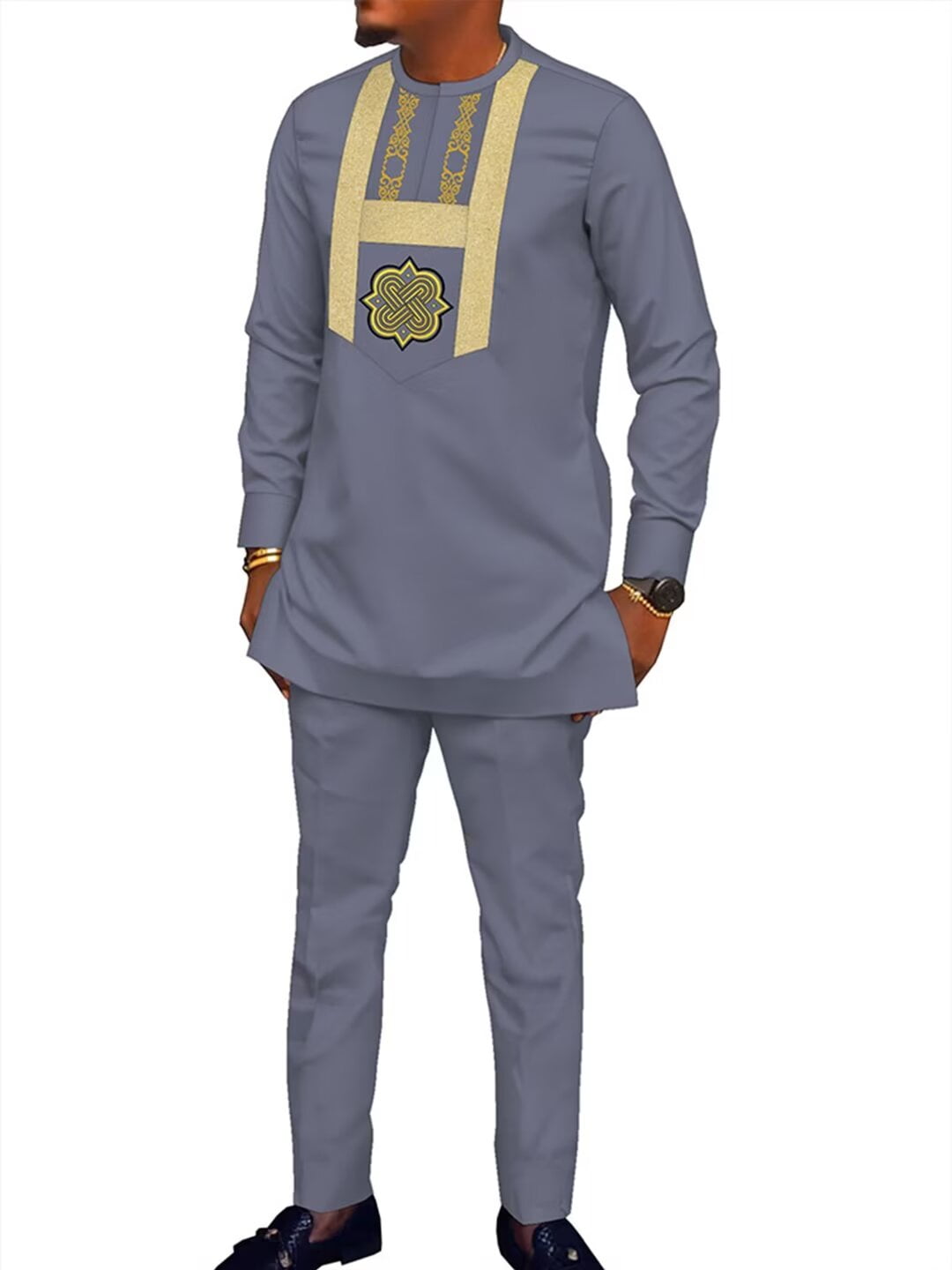 African Mens Clothing 2 pcs Set Embroidered Dashiki Party Outfits ...