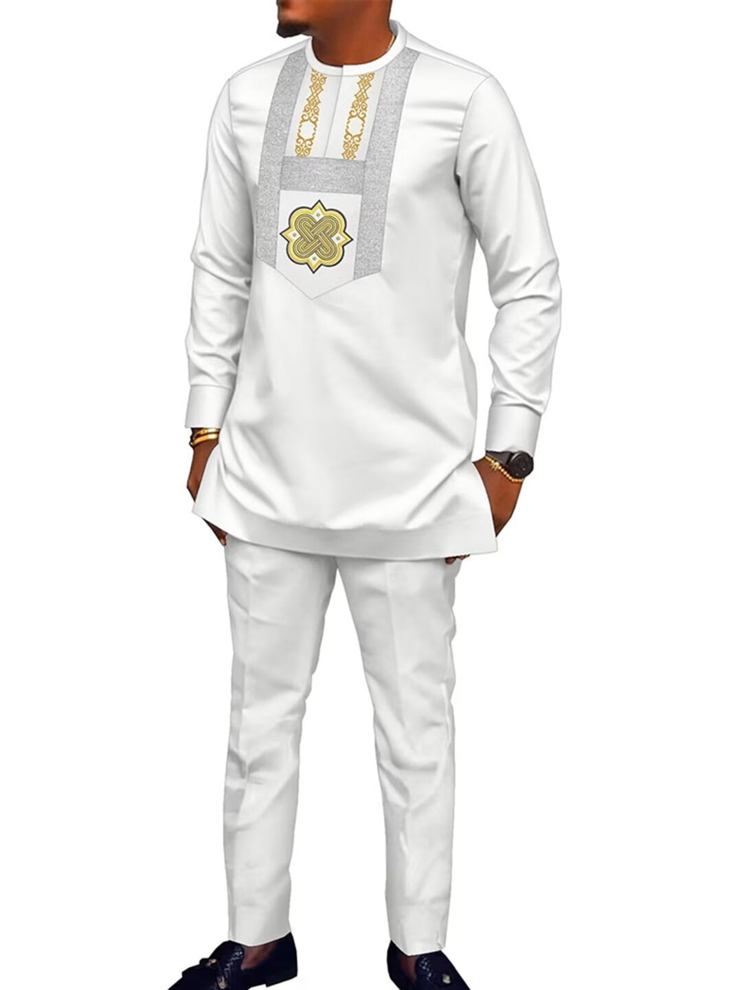 African Mens Clothing 2 pcs Set Embroidered Dashiki Party Outfits ...