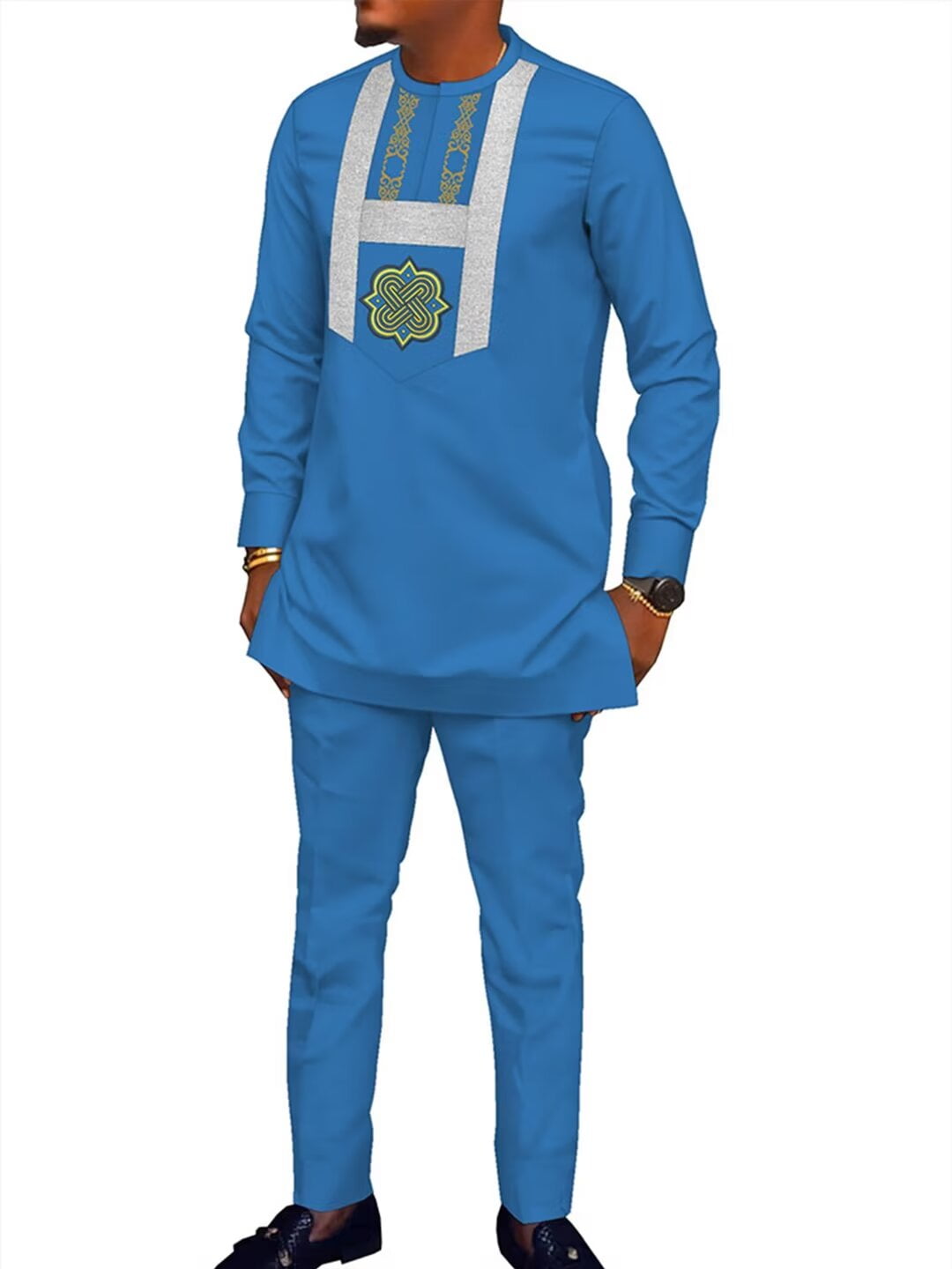African Mens Clothing 2 pcs Set Embroidered Dashiki Party Outfits ...