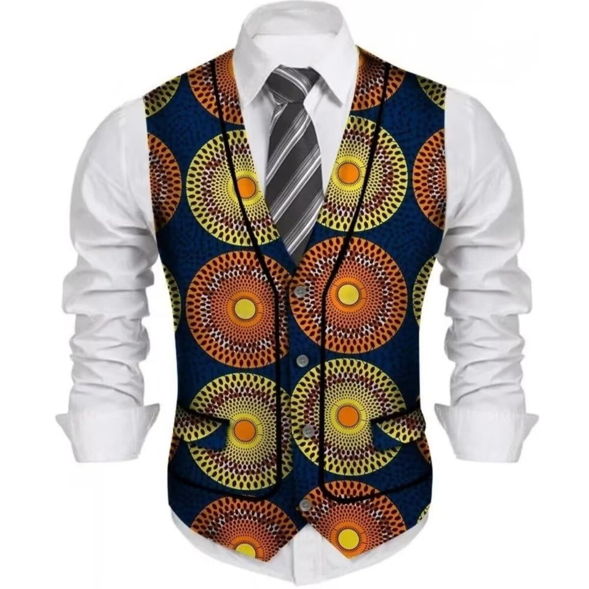 African Mens Clothing Ankara Print Top Vest African Slim Fit Business ...