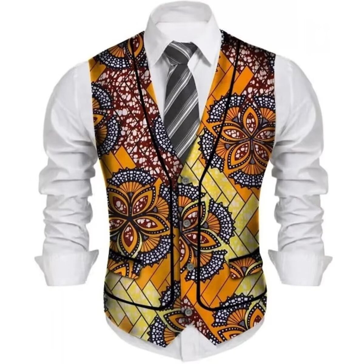 African Mens Clothing Ankara Print Top Vest African Slim Fit Business ...