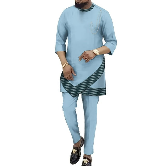 BAZINRICHE African Mens Clothing Dashiki 3/4 Sleeve Shirts Robe and ...