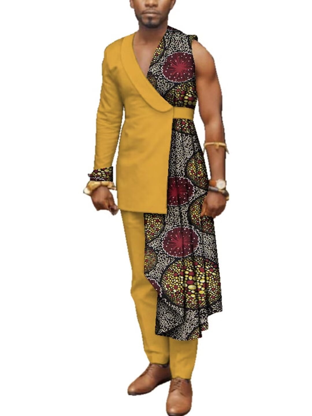 African Mens Clothing Patchwork One-Shoulder Top and Pants Sets ...