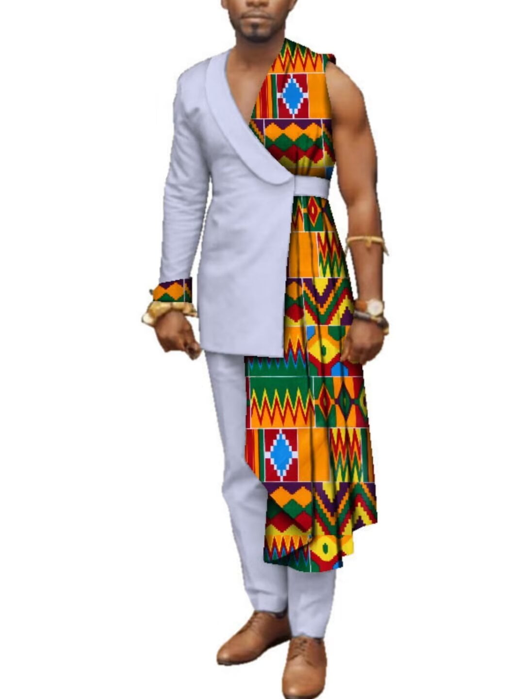 African Mens Clothing Patchwork One-Shoulder Top and Pants Sets ...