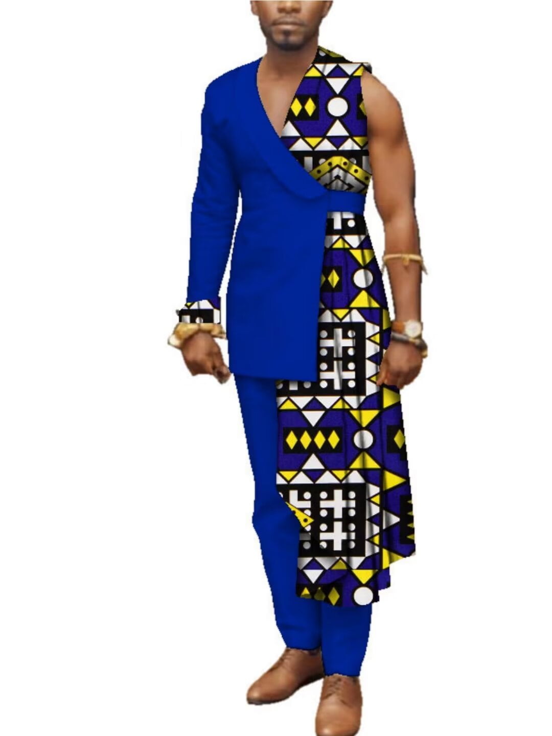 African Mens Clothing Patchwork One-Shoulder Top and Pants Sets ...