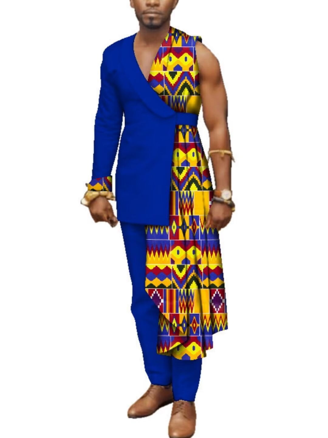 African Mens Clothing Patchwork One-Shoulder Top and Pants Sets ...