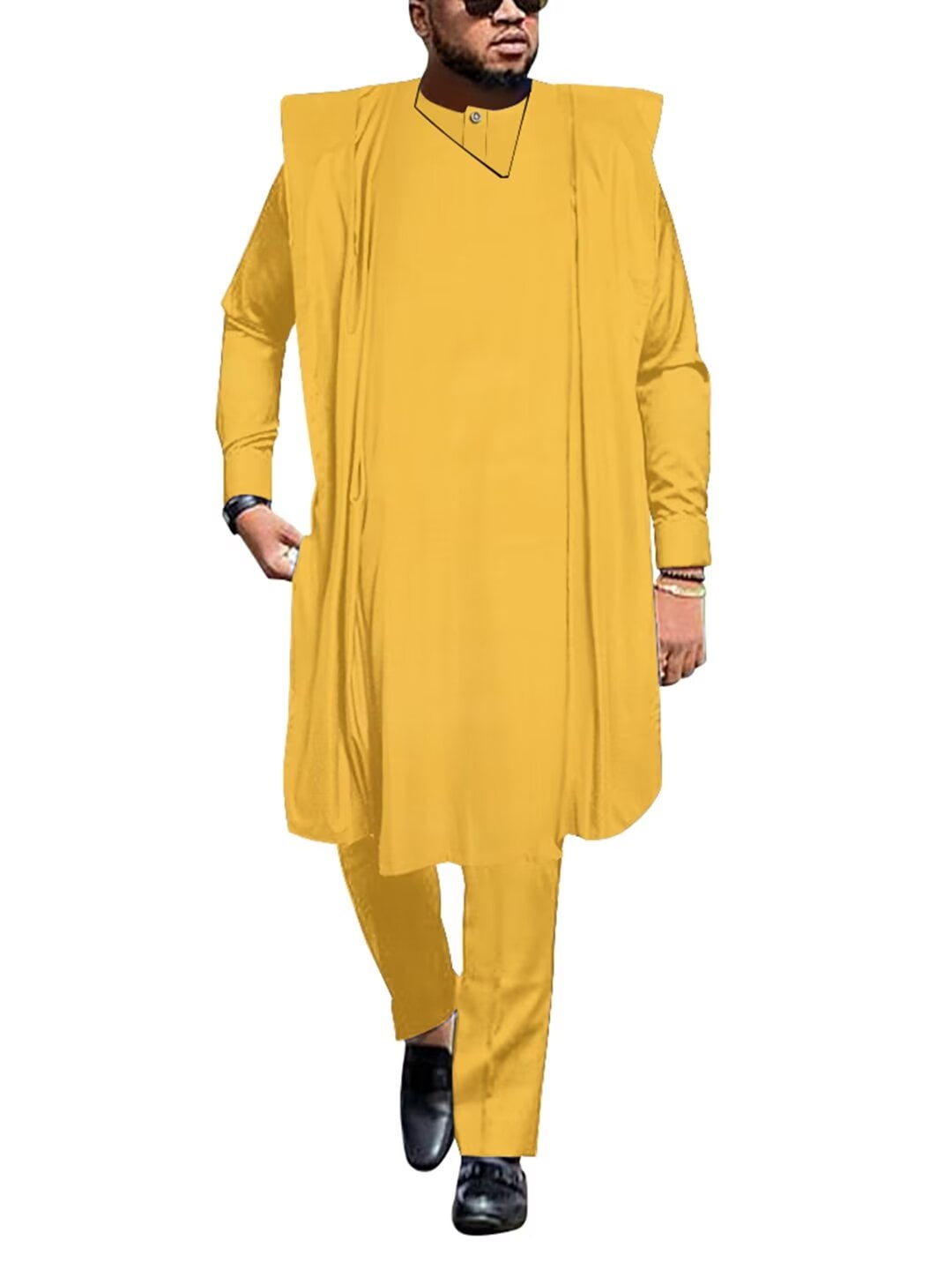 African Mens Clothing Traditional Agbada Robe Suits 3 pcs Set Dashiki ...