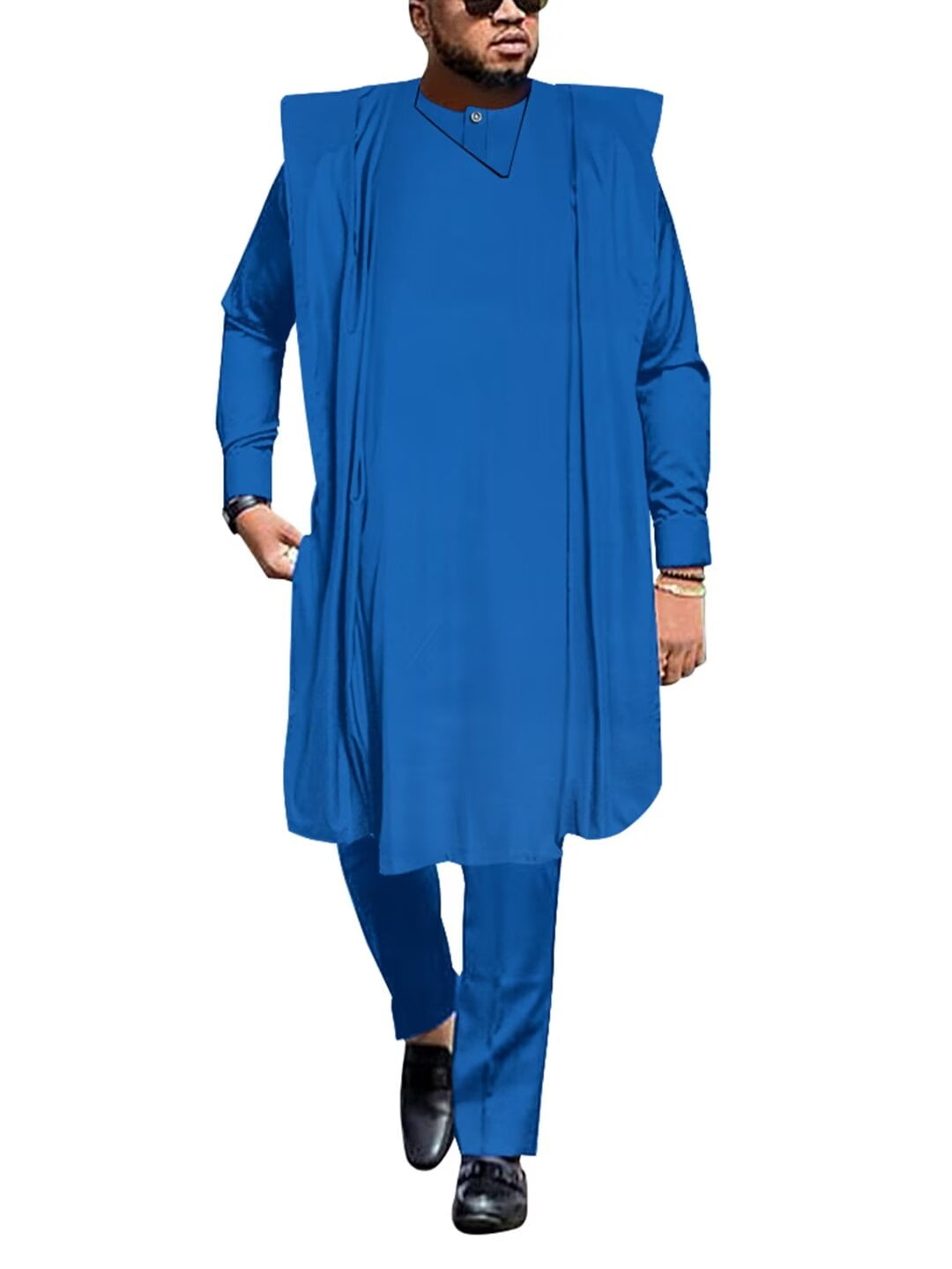 African Mens Clothing Traditional Agbada Robe Suits 3 pcs Set Dashiki ...