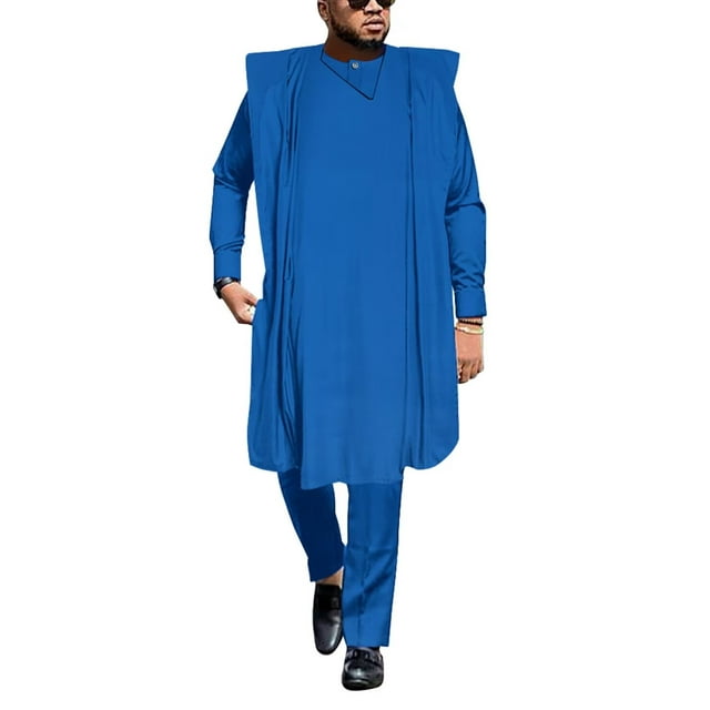 African Mens Clothing Traditional Agbada Robe Suits 3 pcs Set Dashiki ...