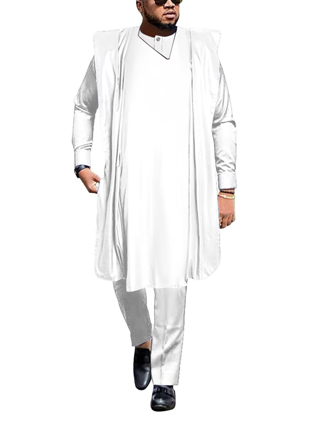 African Mens Clothing Traditional Agbada Robe Suits 3 pcs Set Dashiki ...