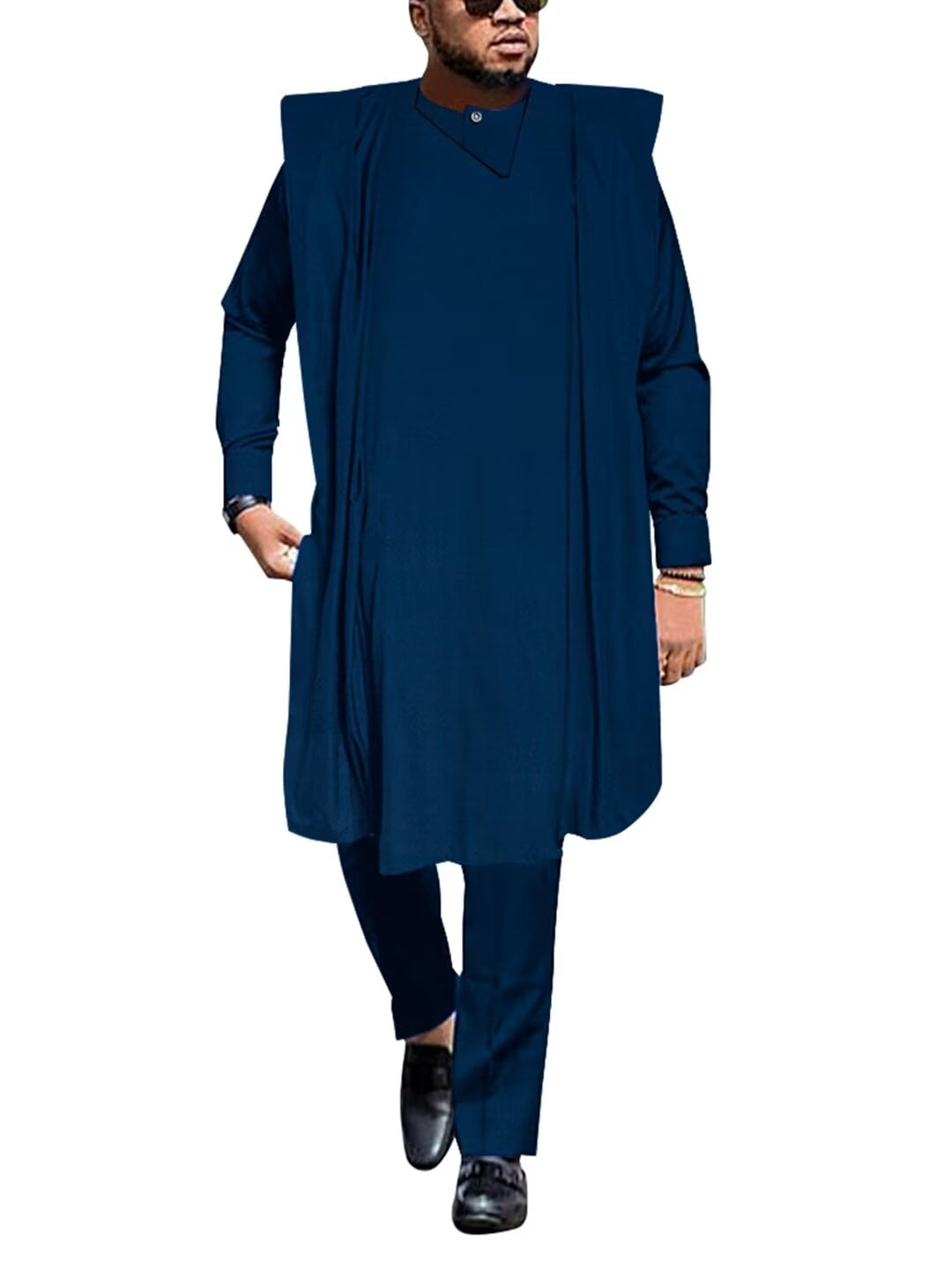African Mens Clothing Traditional Agbada Robe Suits 3 pcs Set Dashiki ...