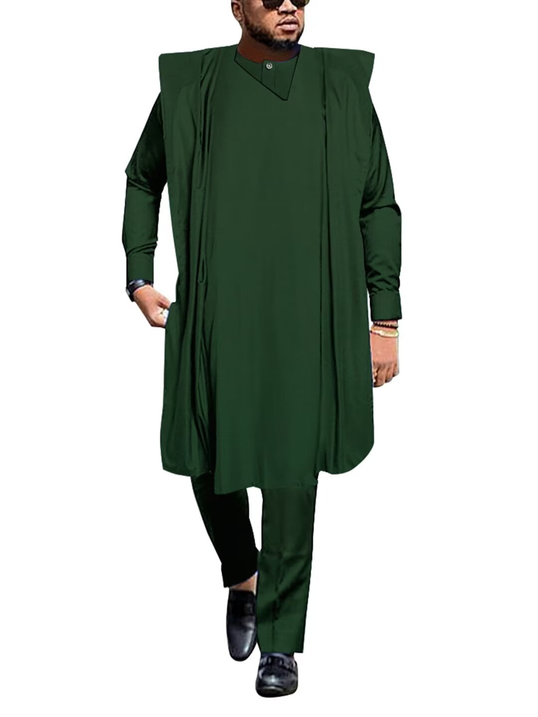 African Mens Clothing Traditional Agbada Robe Suits 3 pcs Set Dashiki ...