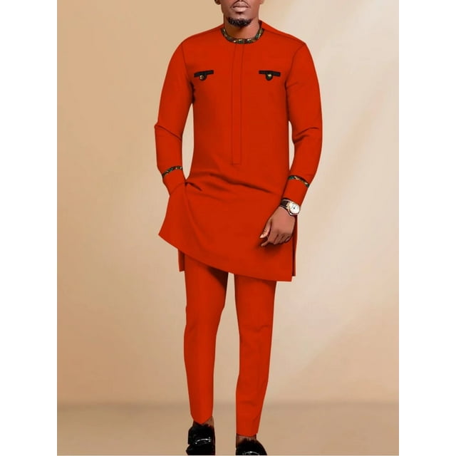 African Mens Clothing Traditional Dashiki Ankara Top and Pant Set Long ...