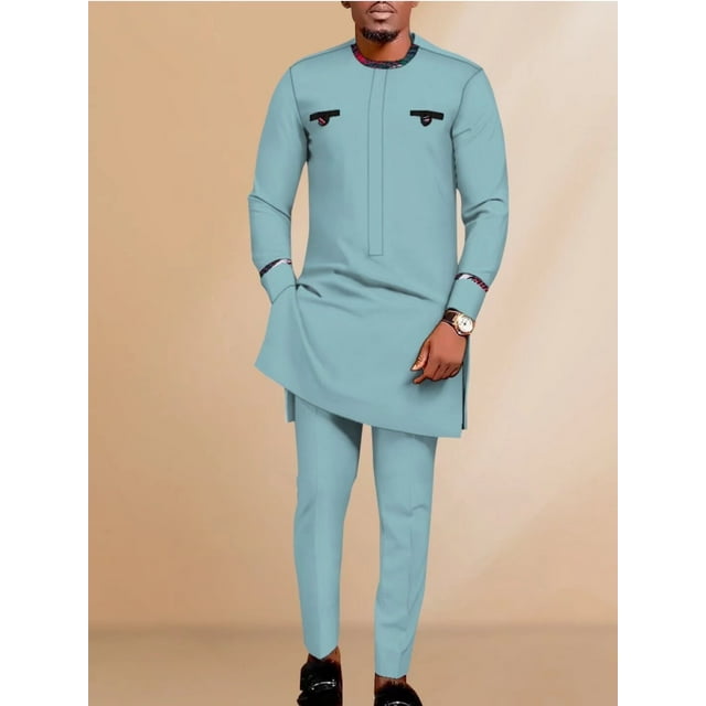 African Mens Clothing Traditional Dashiki Ankara Top and Pant Set Long ...