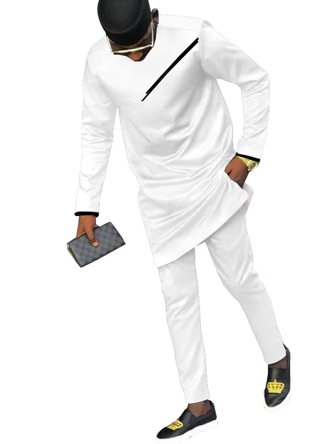 African Mens Clothing Traditional Dashiki Cotton Top and Pant Set Long ...