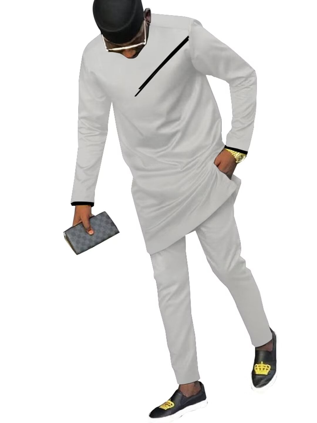 African Mens Clothing Traditional Dashiki Cotton Top and Pant Set Long ...