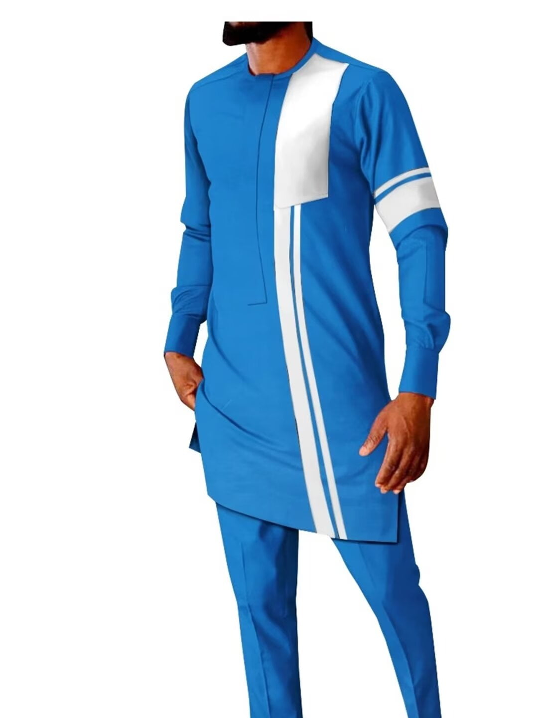 African Mens Dashiki Ankara Robe Top and Pant Set Long Sleeve Tracksuit ...