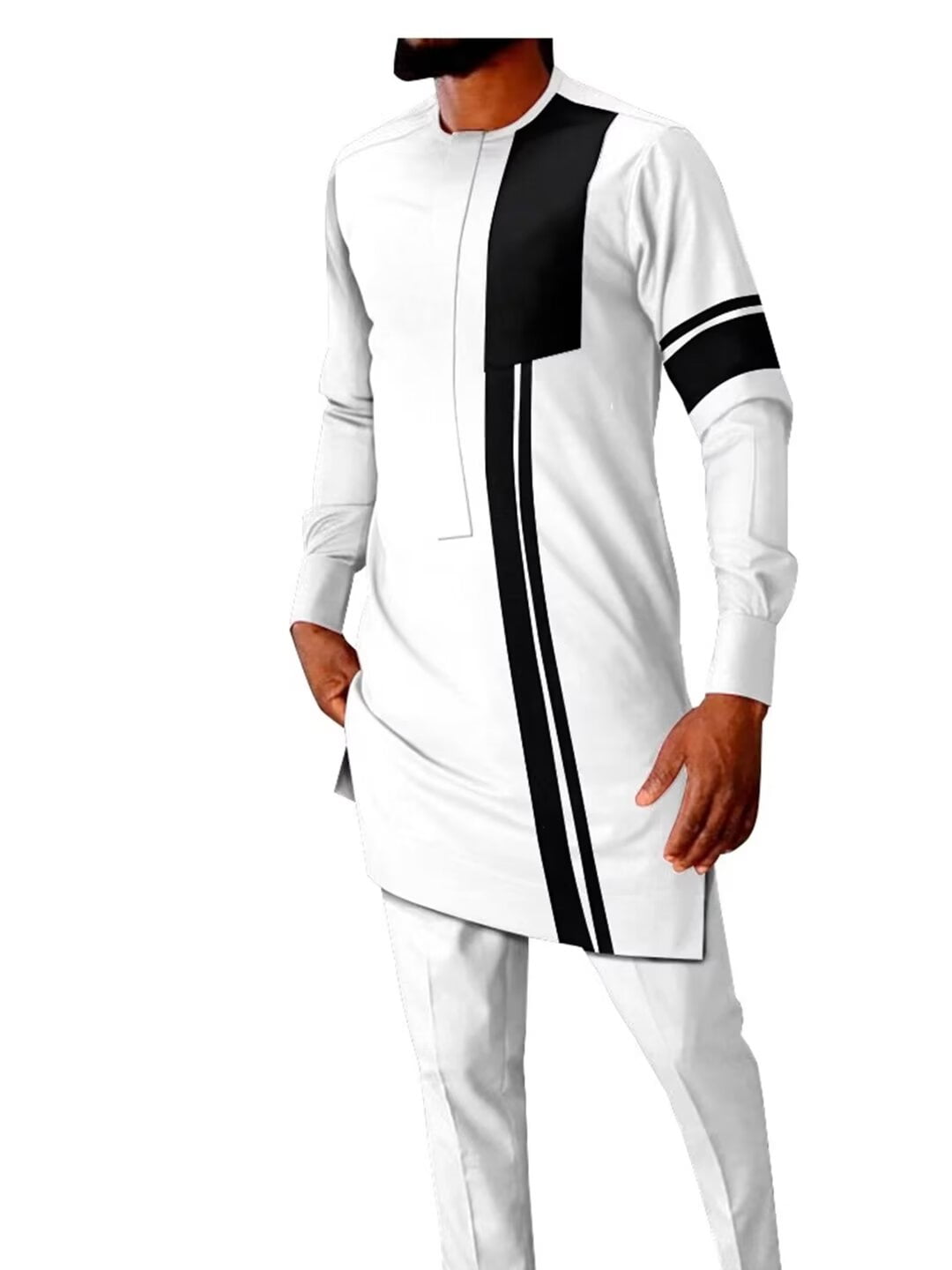 African Mens Dashiki Ankara Robe Top and Pant Set Long Sleeve Tracksuit ...