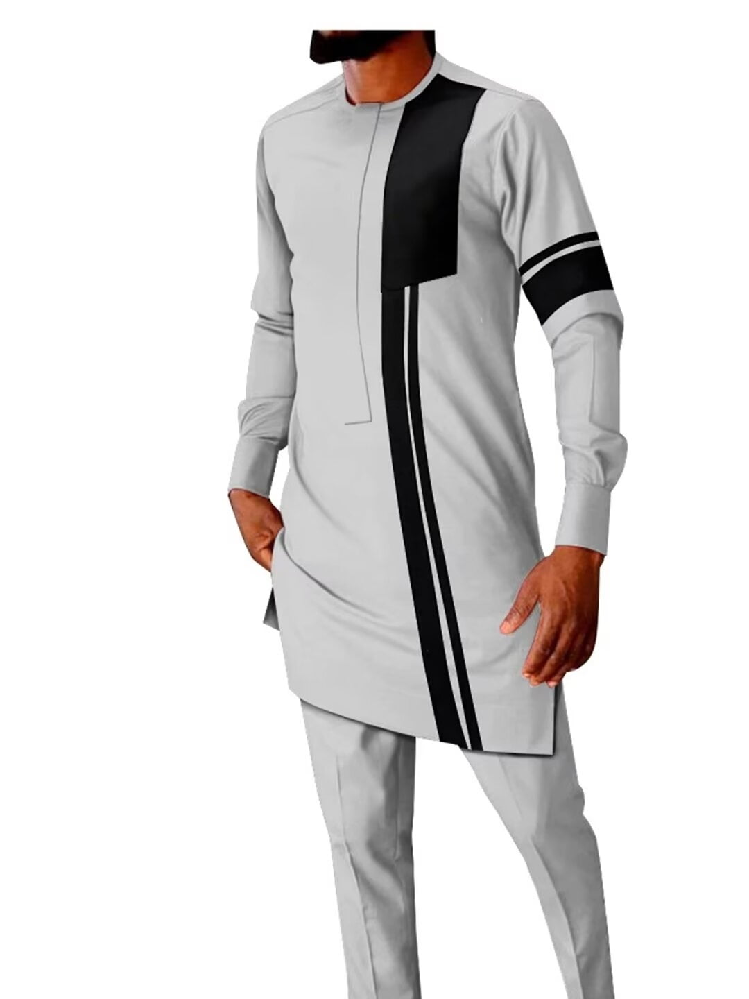 African Mens Dashiki Ankara Robe Top and Pant Set Long Sleeve Tracksuit ...