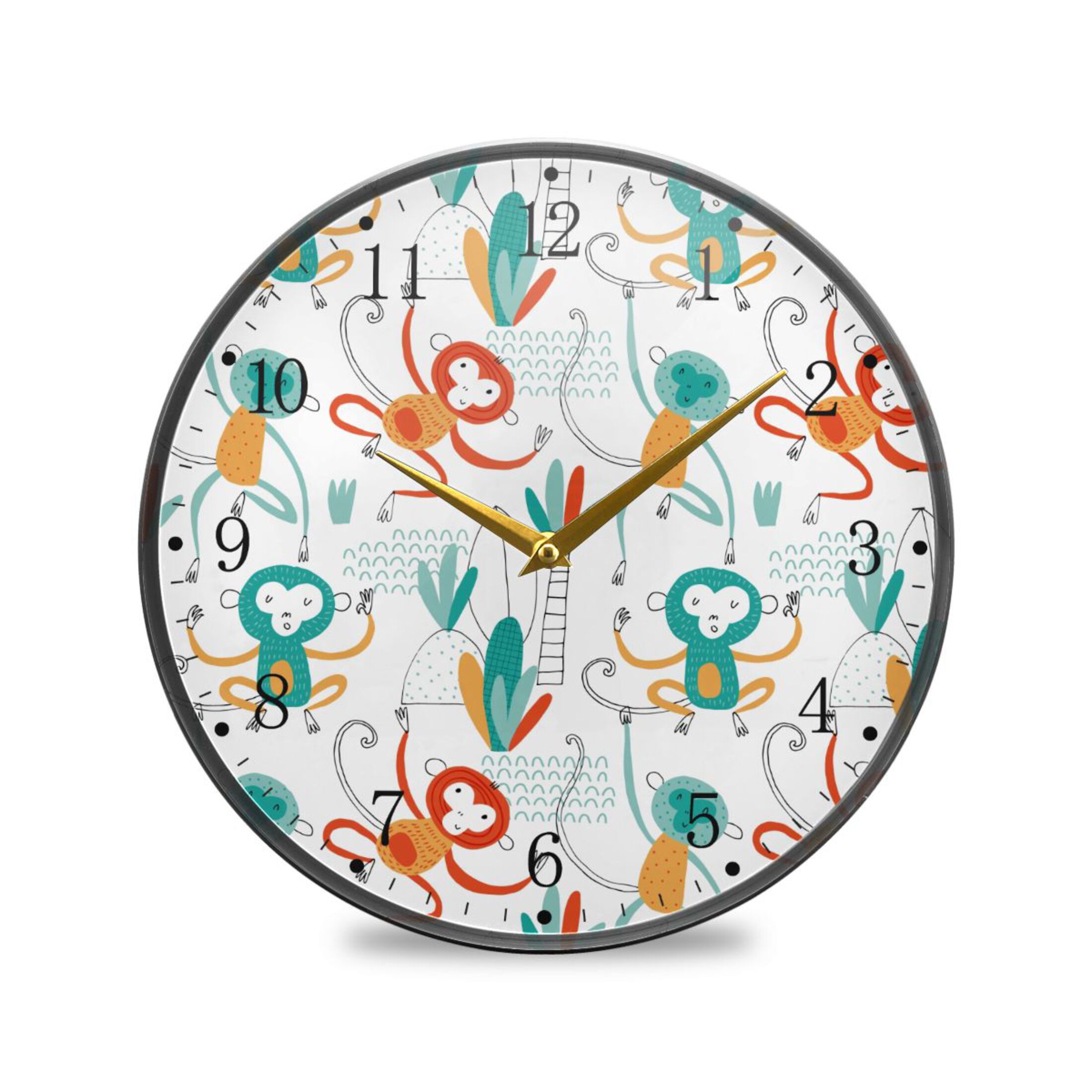 African Monkeys with Cactus Acrylic Wall Clocks Quiet Round Clock ...