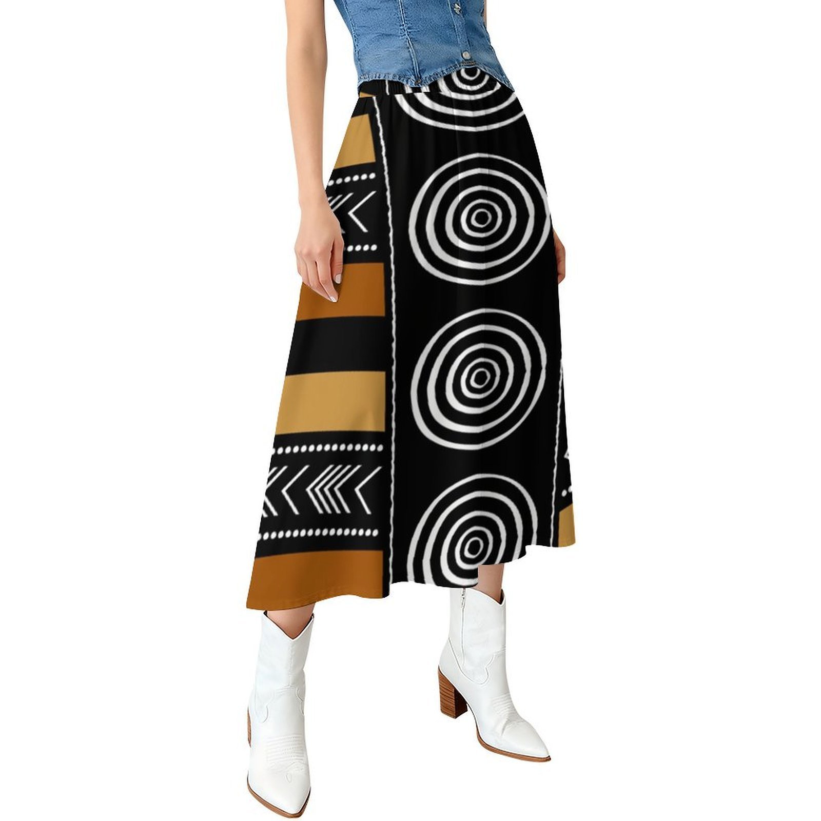 African Mud Cloth Artistry Art Women High Waist Midi Skirt Elegant Midi ...