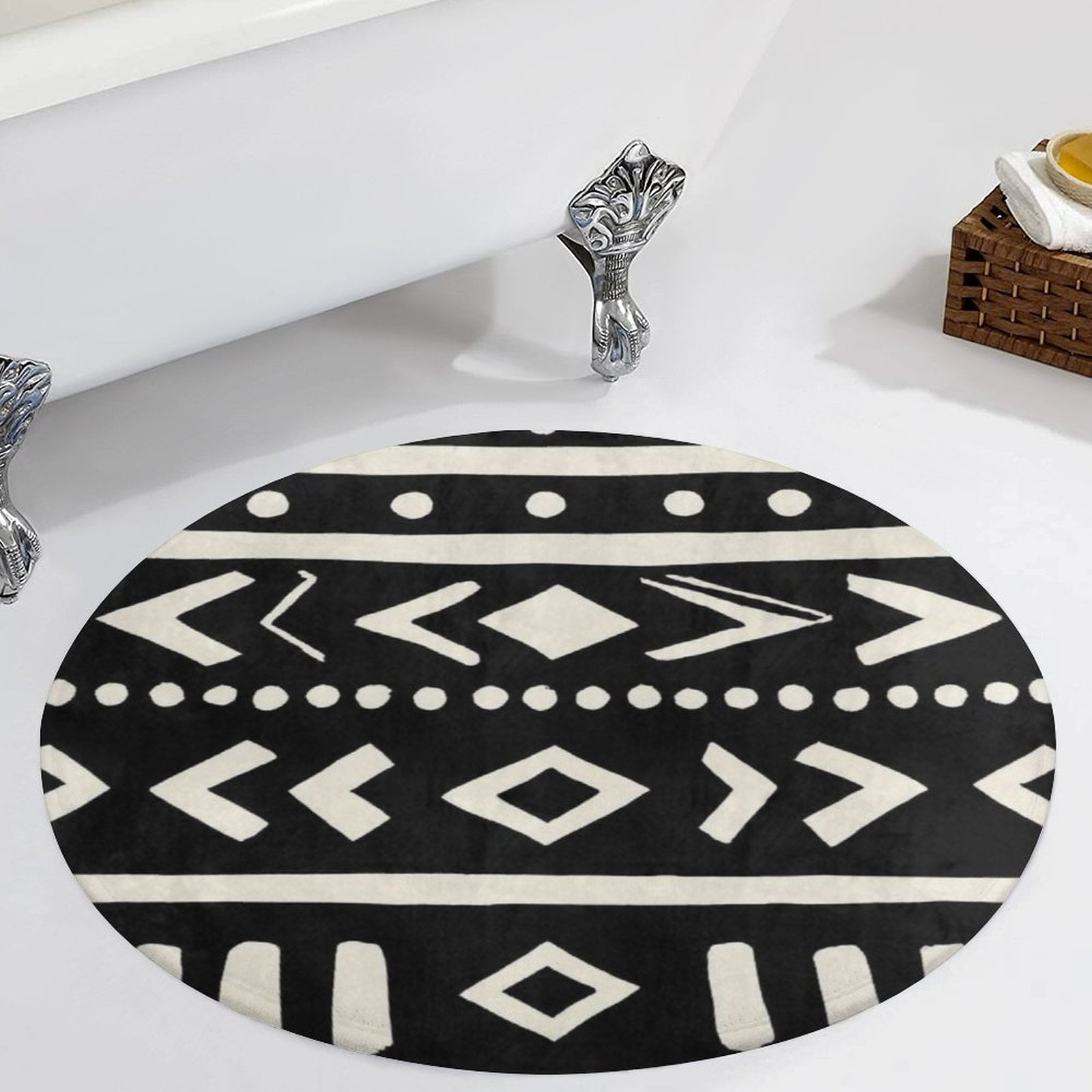 African Mud Cloth Black And White-1 Area Round Carpet Living Room ...